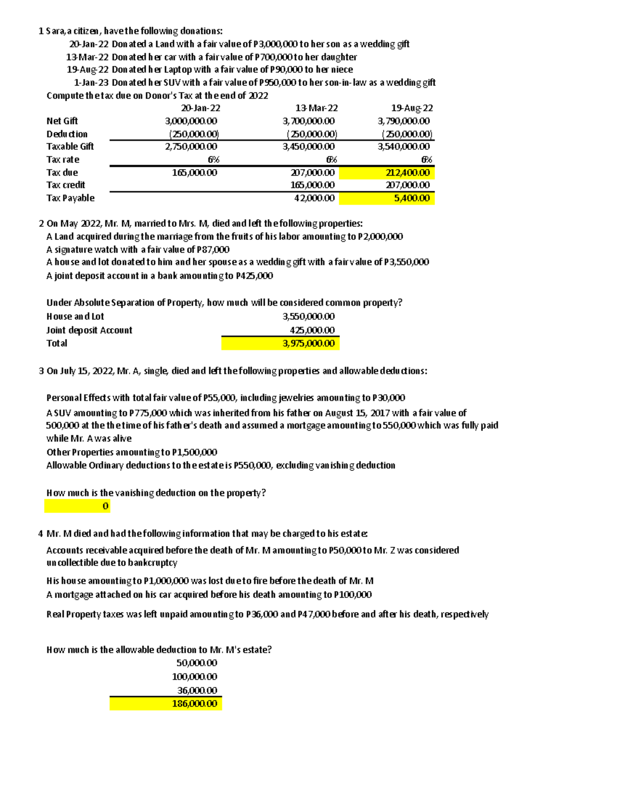 Midterm EXAM TAX Answer KEY - 1 Sara,a citizen, have the following ...