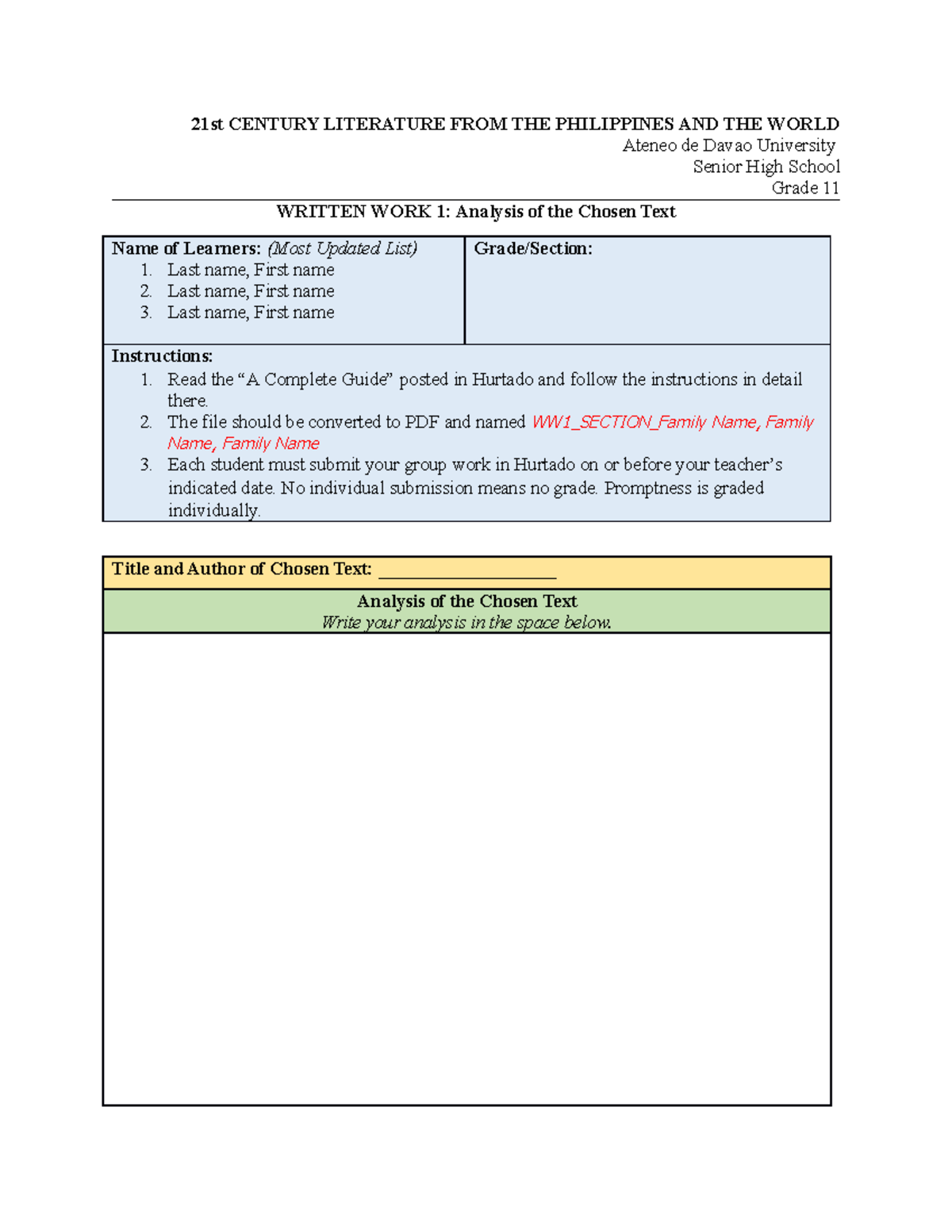 WW1 Section Family Name, Family Name, Family Name - 21st CENTURY ...