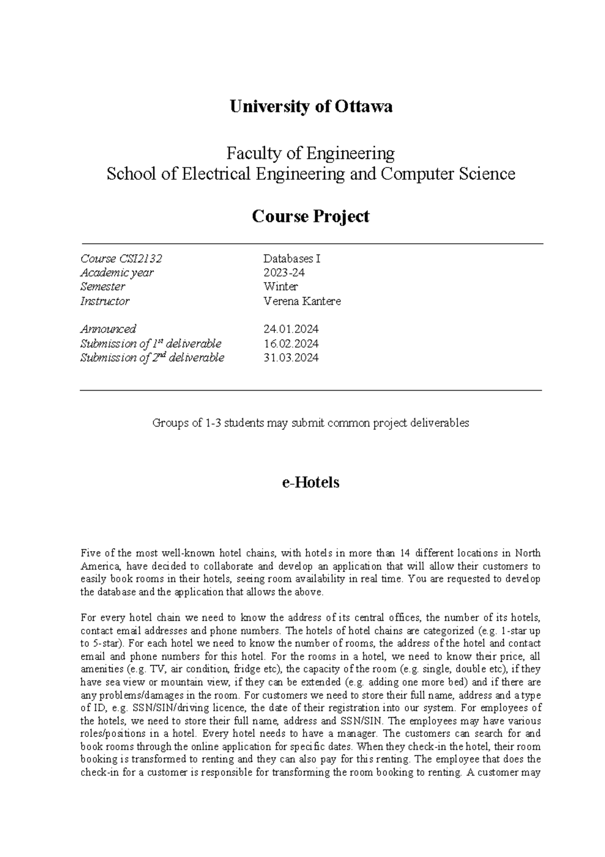Courseproject 2024 - University of Ottawa Faculty of Engineering School ...