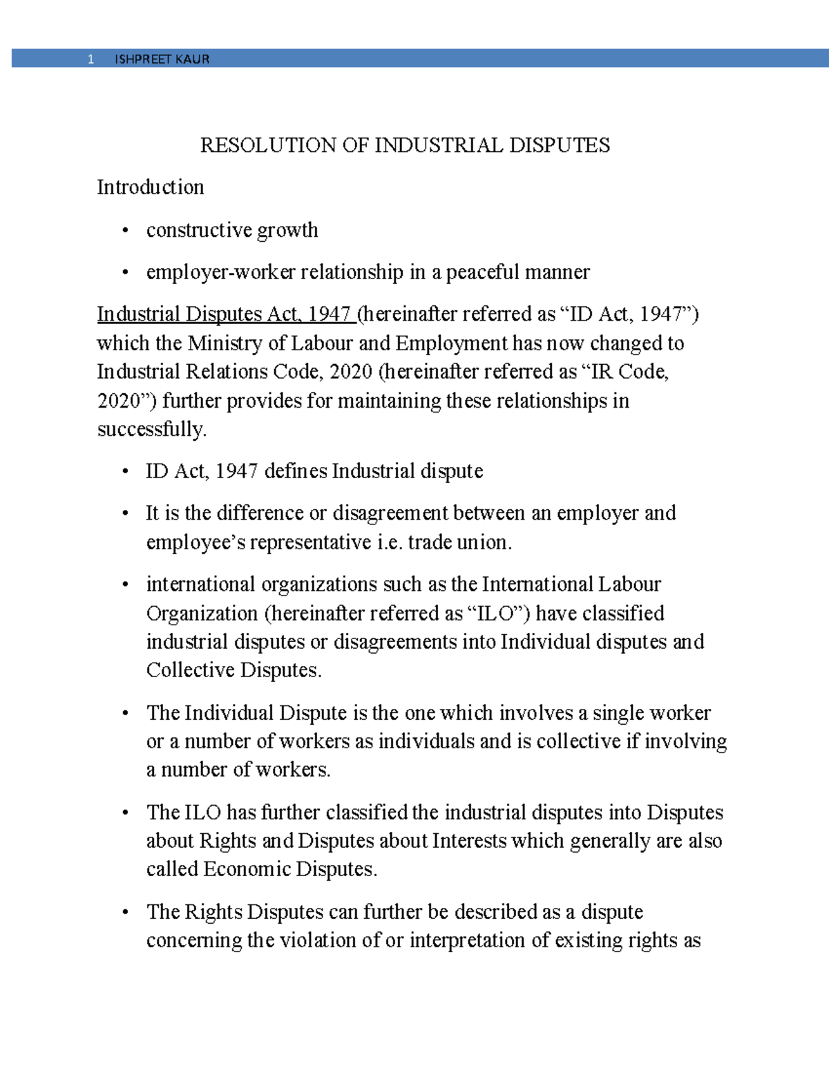 Resolution OF Industrial Disputes - RESOLUTION OF INDUSTRIAL DISPUTES ...