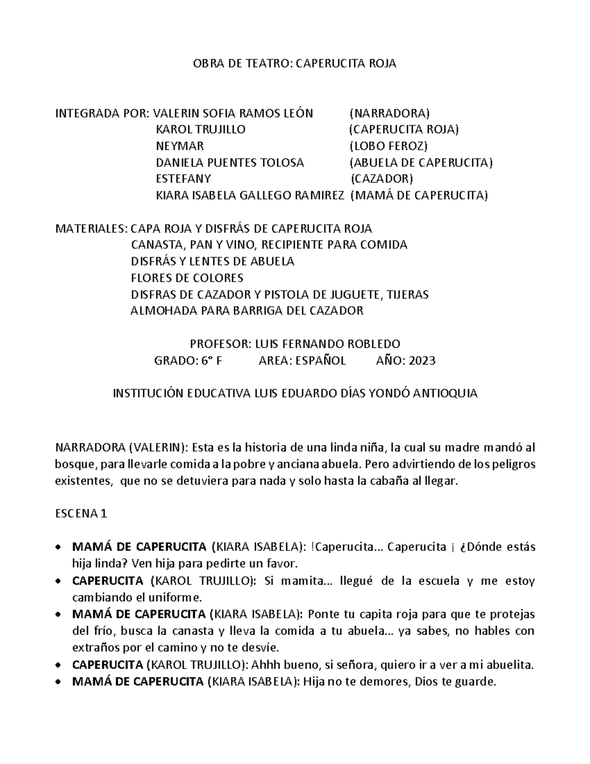 OBR TEAT Caperucita ROJA - OBRA DE TEATRO: CAPERUCITA ROJA INTEGRADA ...