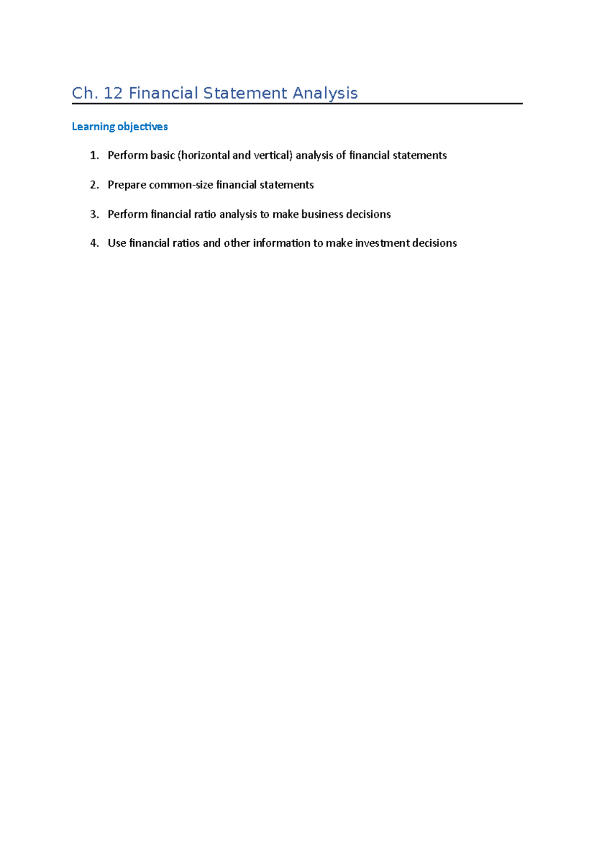 Ch. 12 Financial Statement Analysis - Ch. 12 Financial Statement ...
