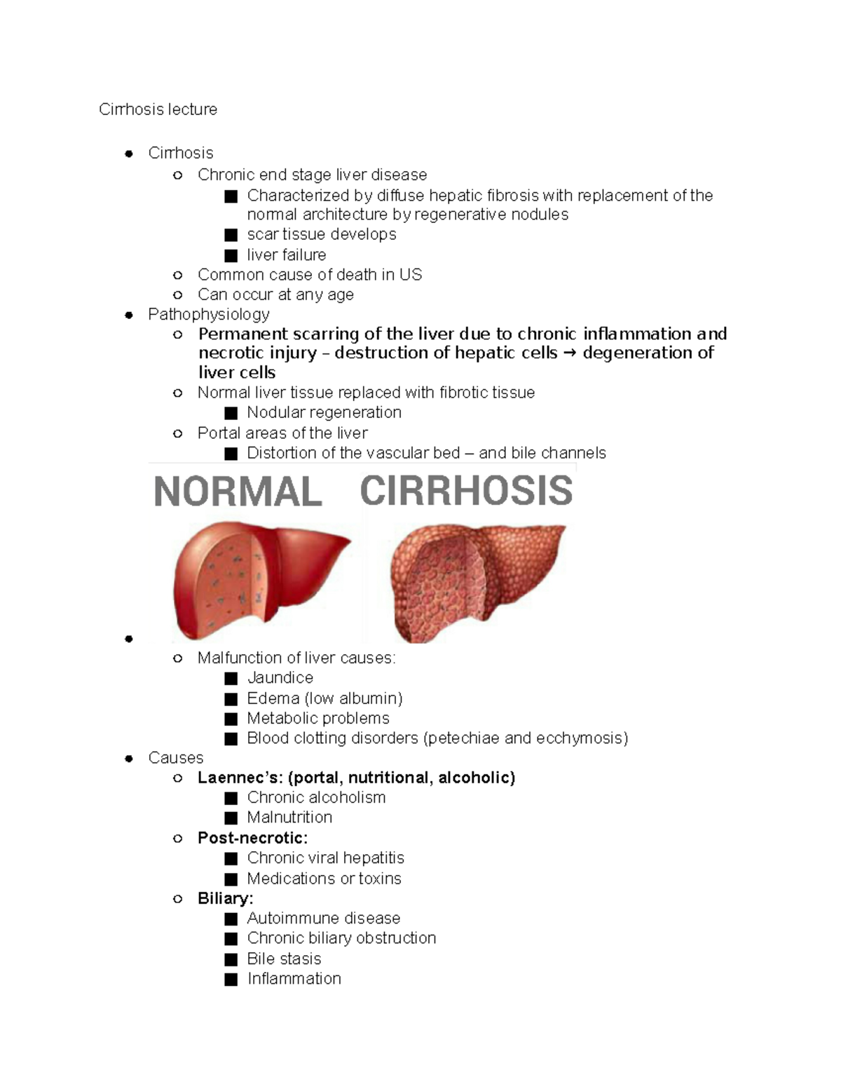 Cirrhosis - Medsurg 1 notes McWeeney - Cirrhosis lecture Cirrhosis ...