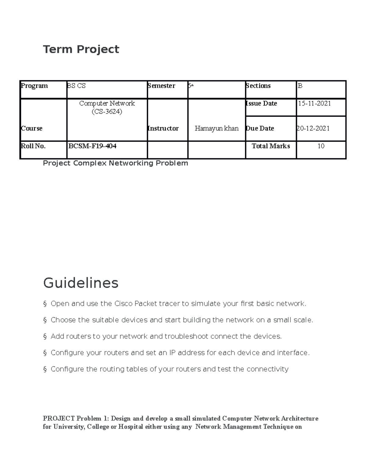 Term Project fro students and teachers - Term Project Program BS CS ...