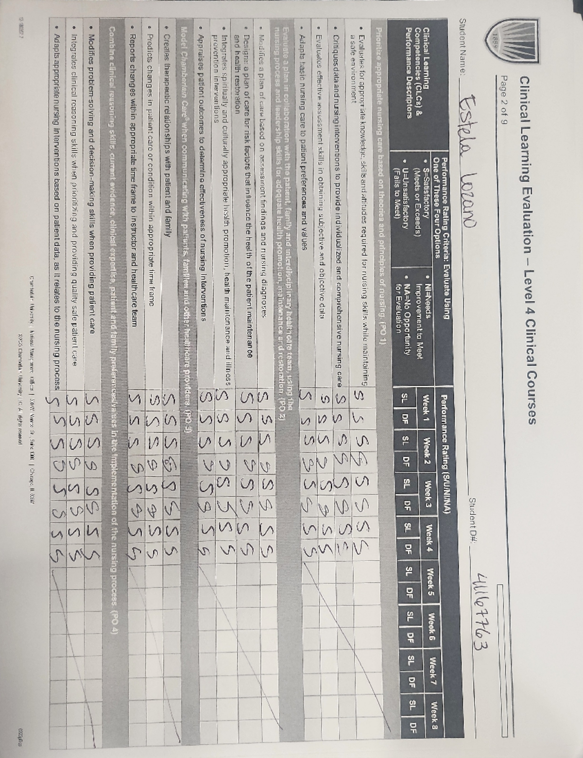 CLE NR452 - collab chamberlain - Clinical Learning Evaluation Level 4 ...