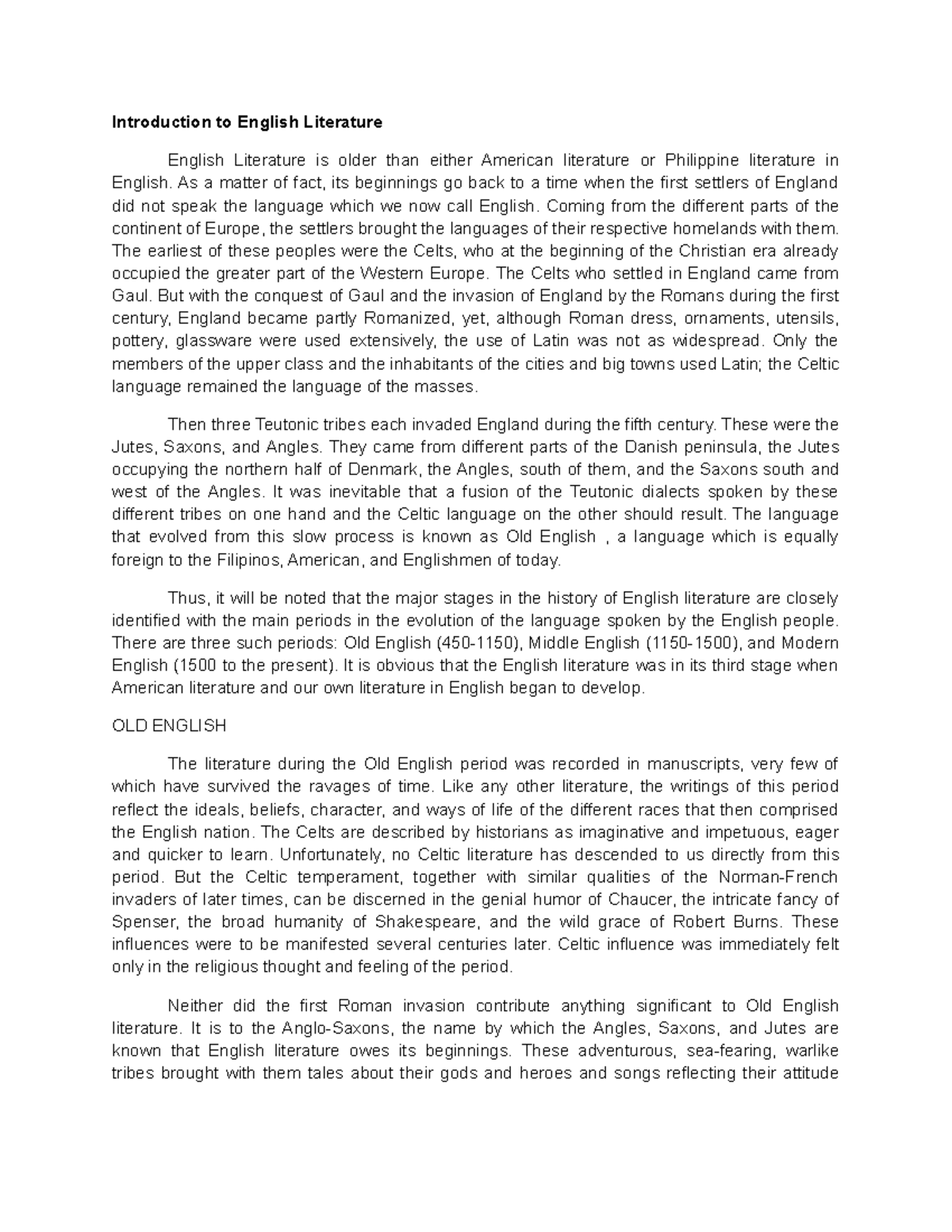 Introduction to English Literature - Introduction to English Literature ...