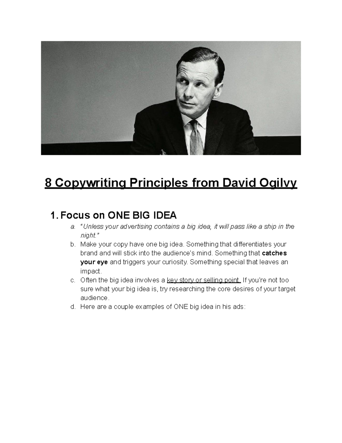 8 Copywriting Principles from David Ogilvy - Focus on ONE BIG IDEA a ...