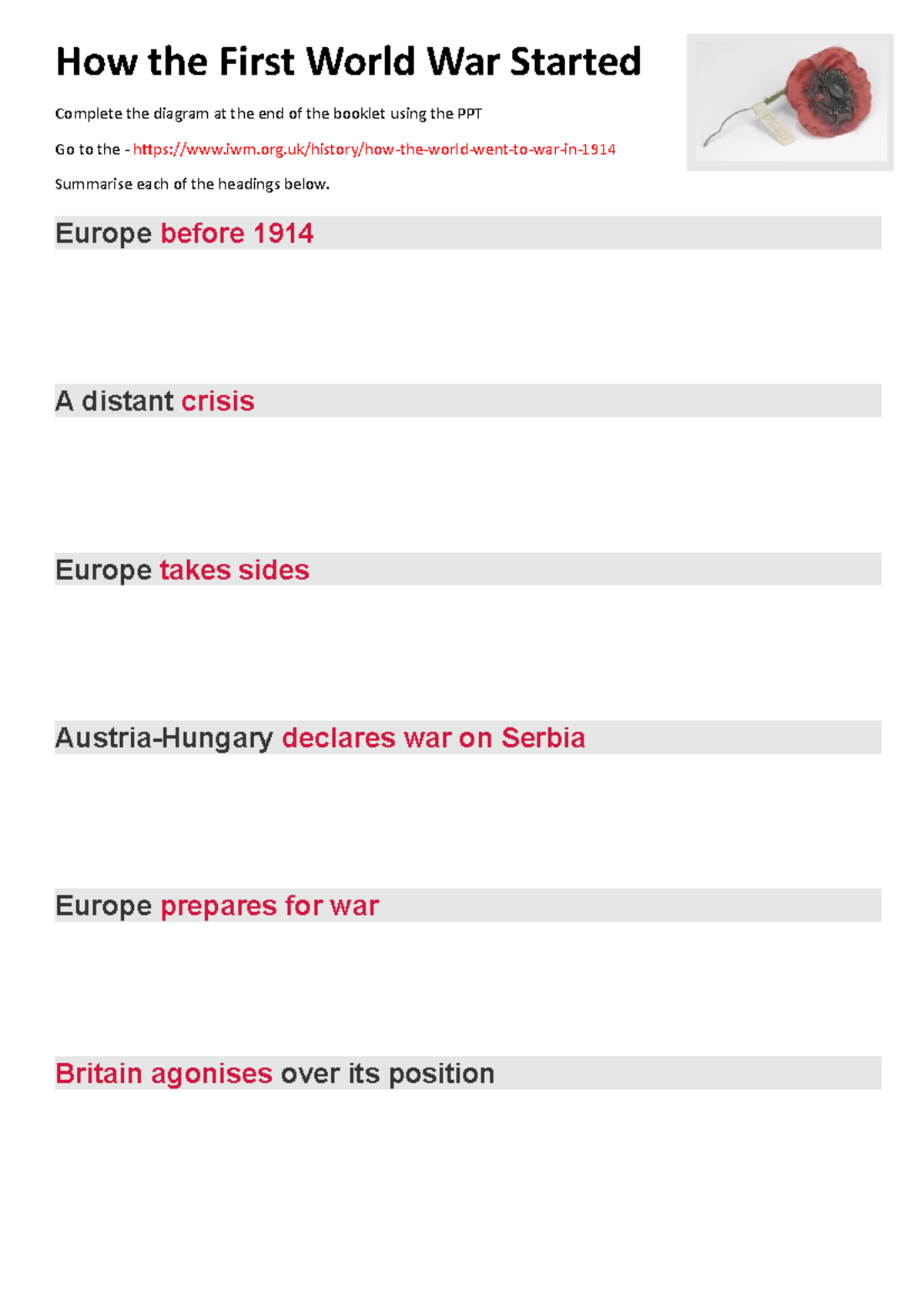 Short Term Causes of WW1 - How the First World War Started Complete the ...