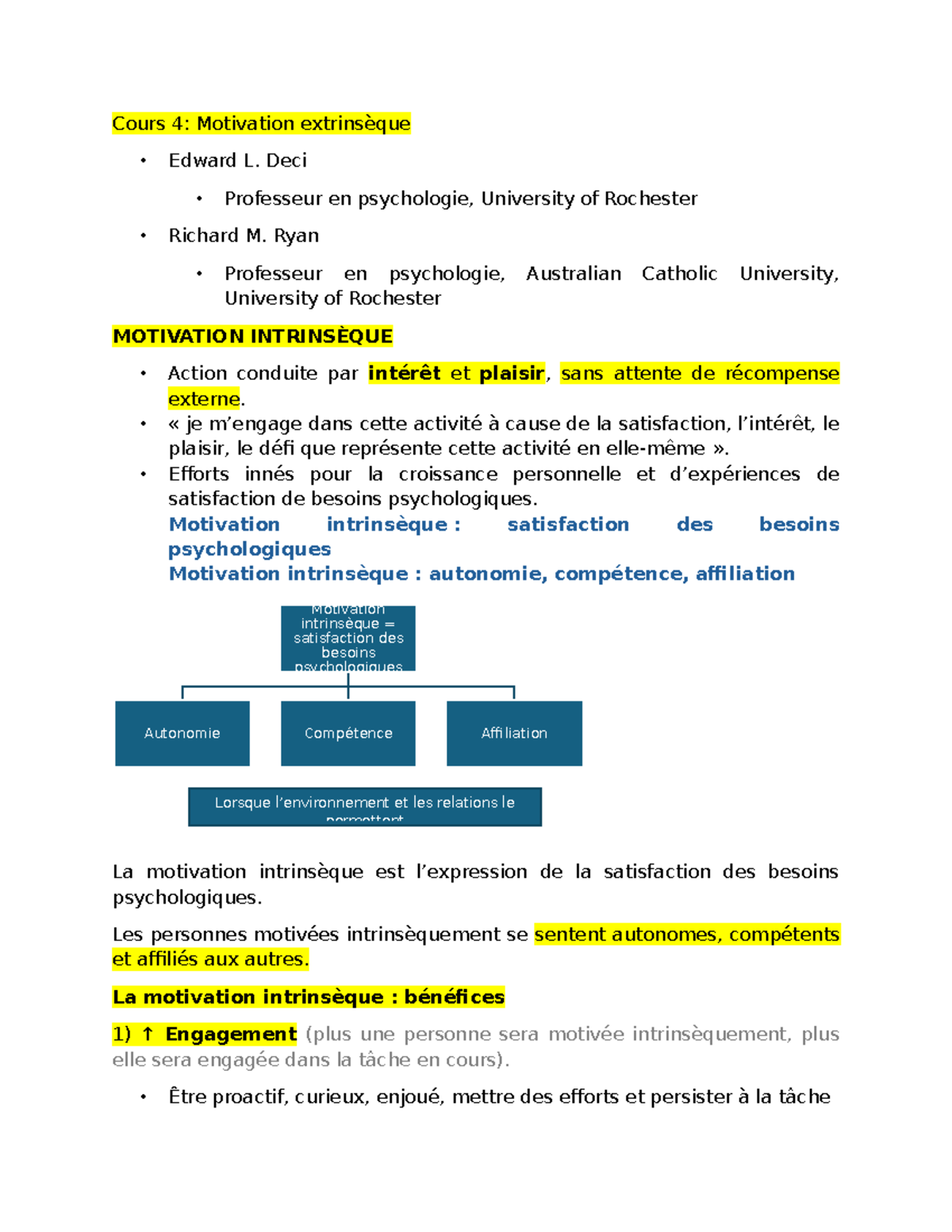 Cours 4 - Cours 4: Motivation extrinsèque Edward L. Deci Professeur en ...