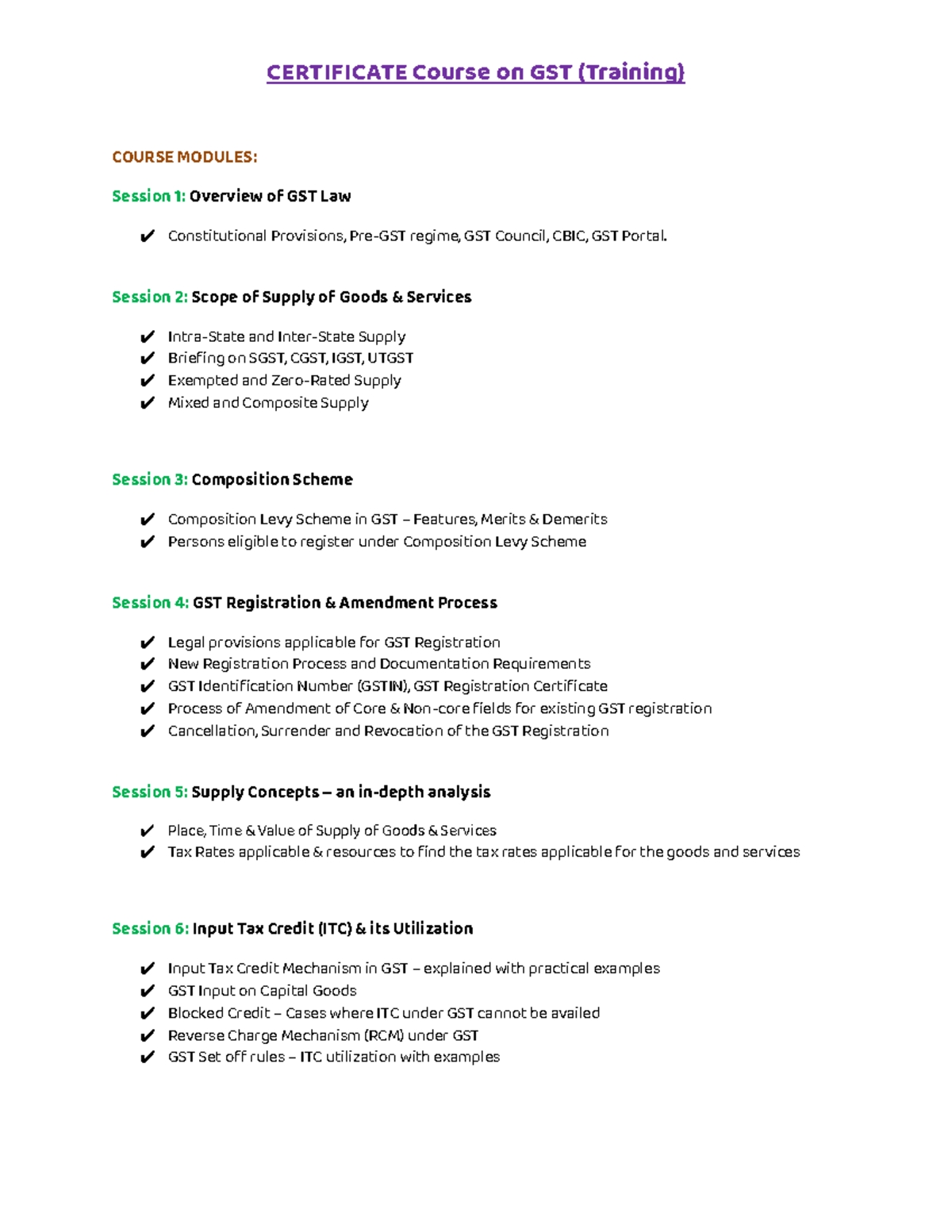 GST-Course-Syllabus - GST course - CERTIFICATE Course on GST (Training ...