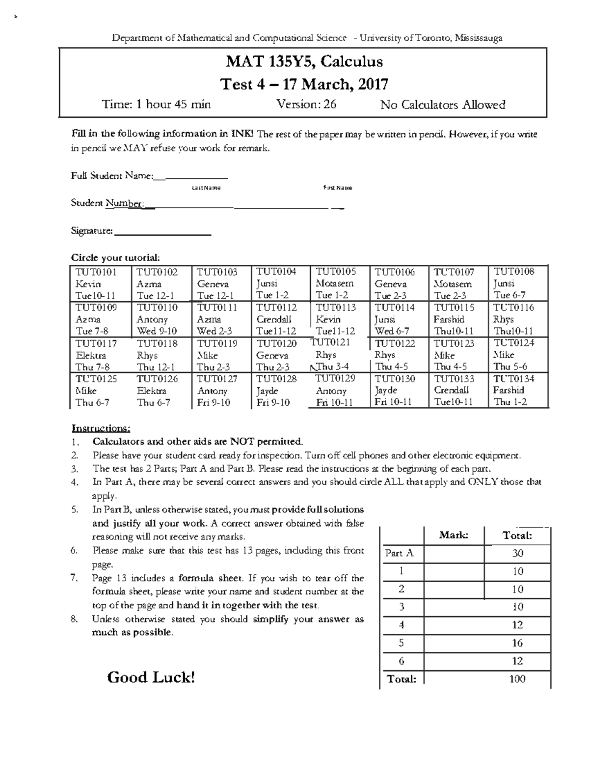 Test 4 - 2017 - Term Test 4 for MAT135, Good Luck ...