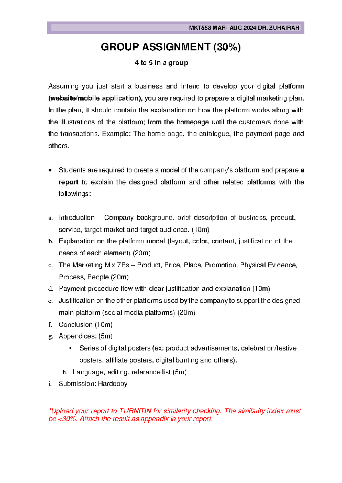 Group Assignment MKT558 MAR-AUG 2024 - MKT558 MAR- AUG 2024|DR ...