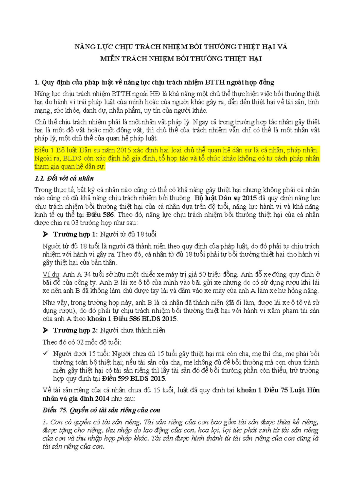 Năng lực chịu trách nhiệm BTTH và miễn TN BTTH - NĂNG LỰC CHỊU TRÁCH NHIỆM BỒI THƯỜNG THIỆT HẠI ...