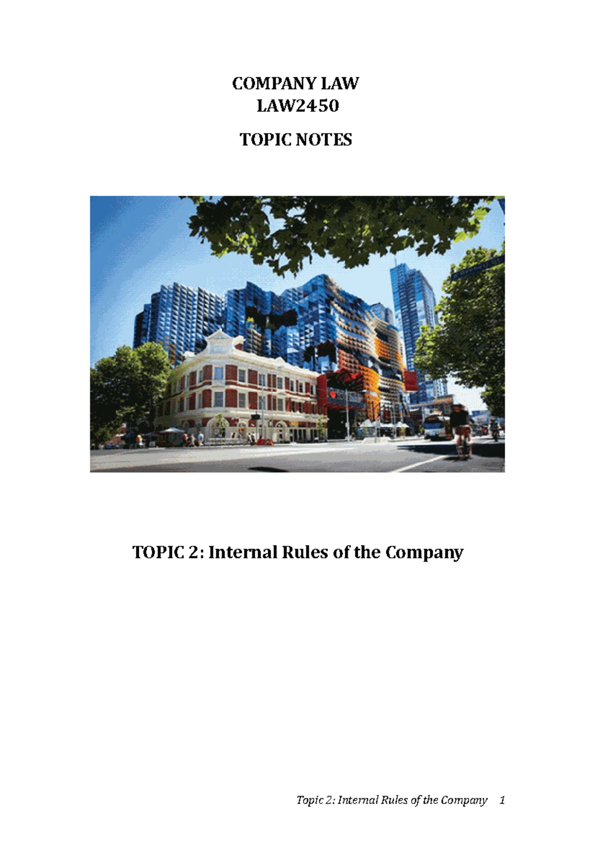 Company LAW LAW2450 - Topic Notes - Topic 2-1 - COMPANY LAW LAW TOPIC ...