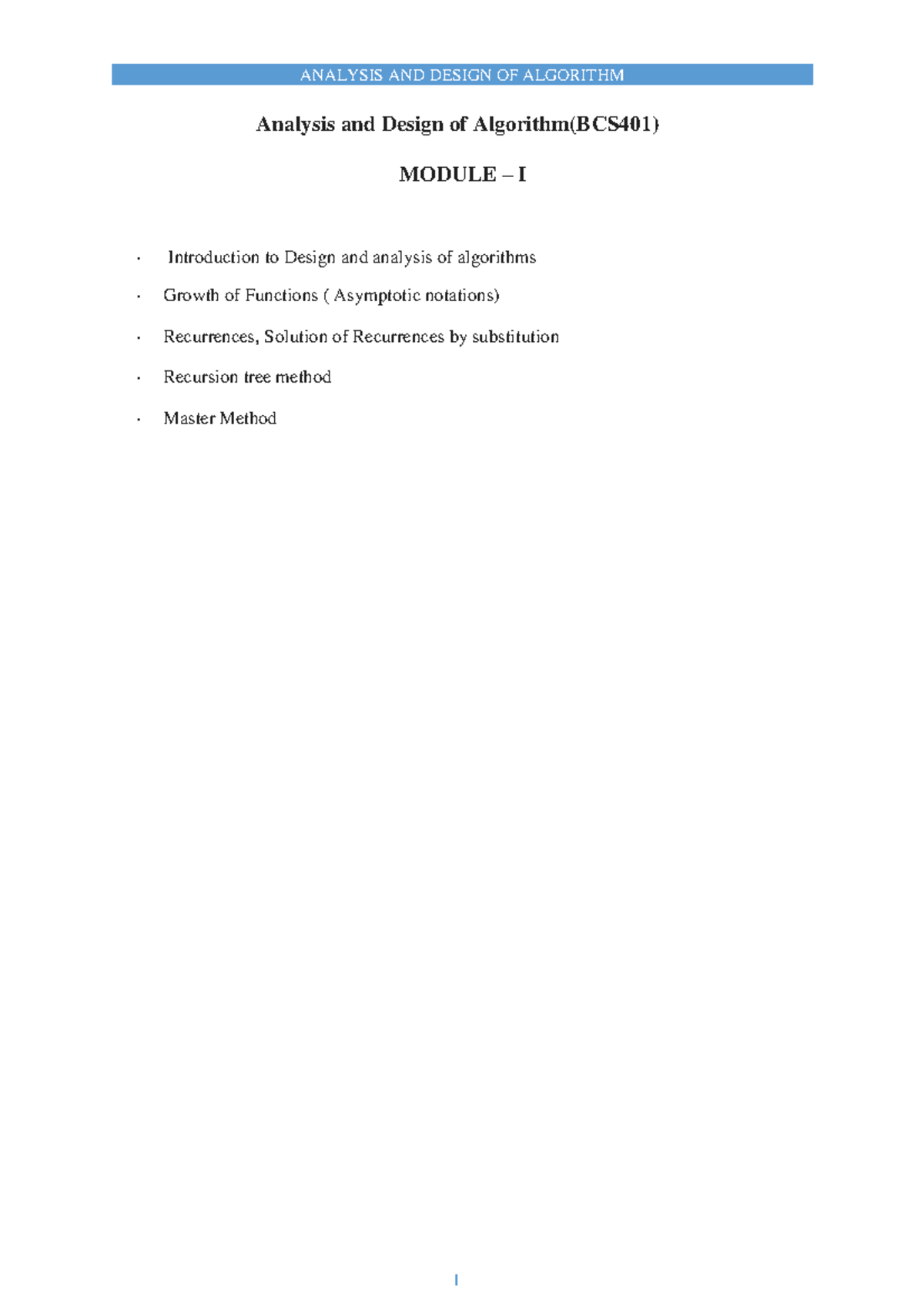 ADA Module-1 - notes - Analysis and Design of Algorithm(BCS401) MODULE ...