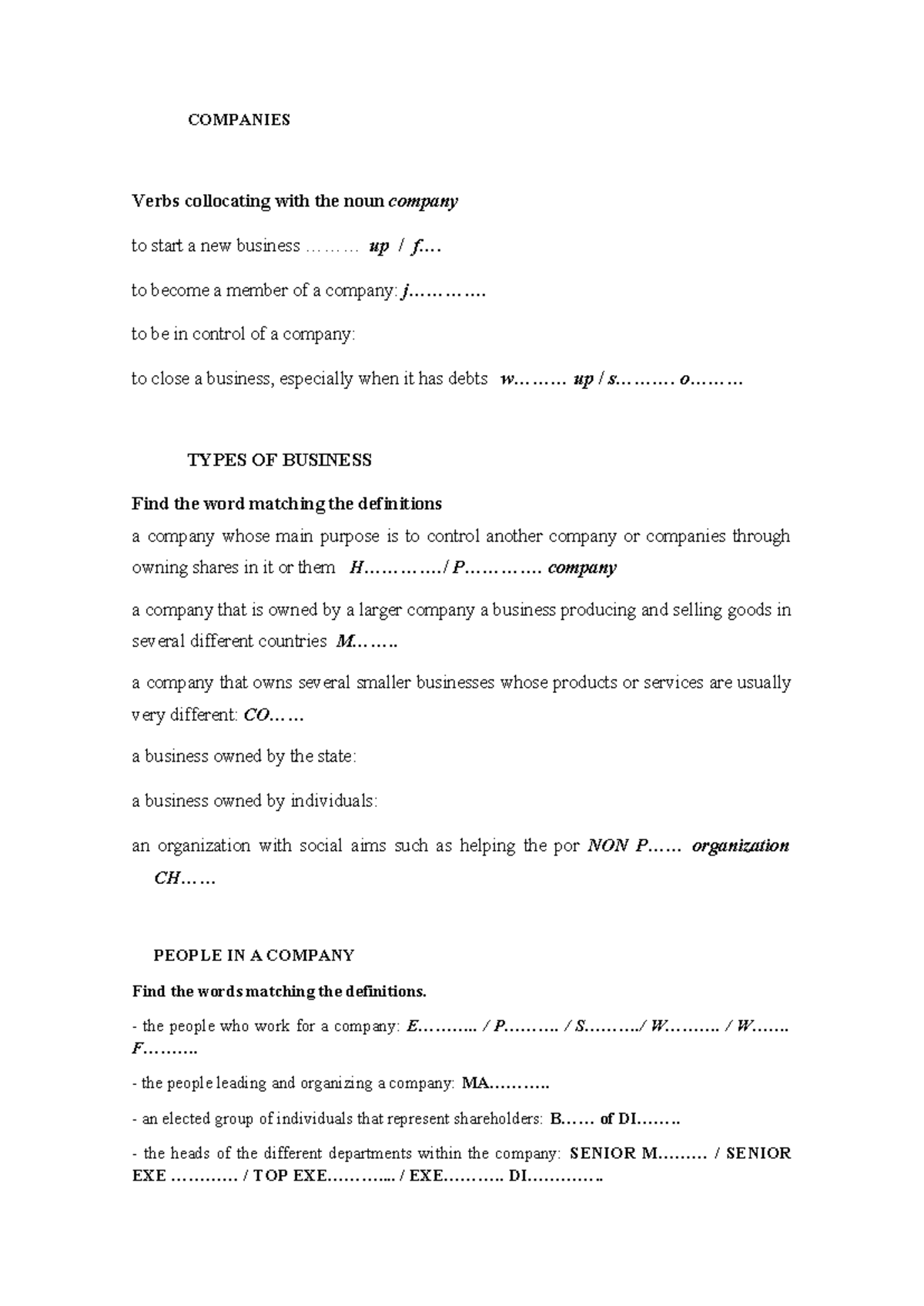 Companies - apuntes ingles empresarial 2 - COMPANIES Verbs collocating ...