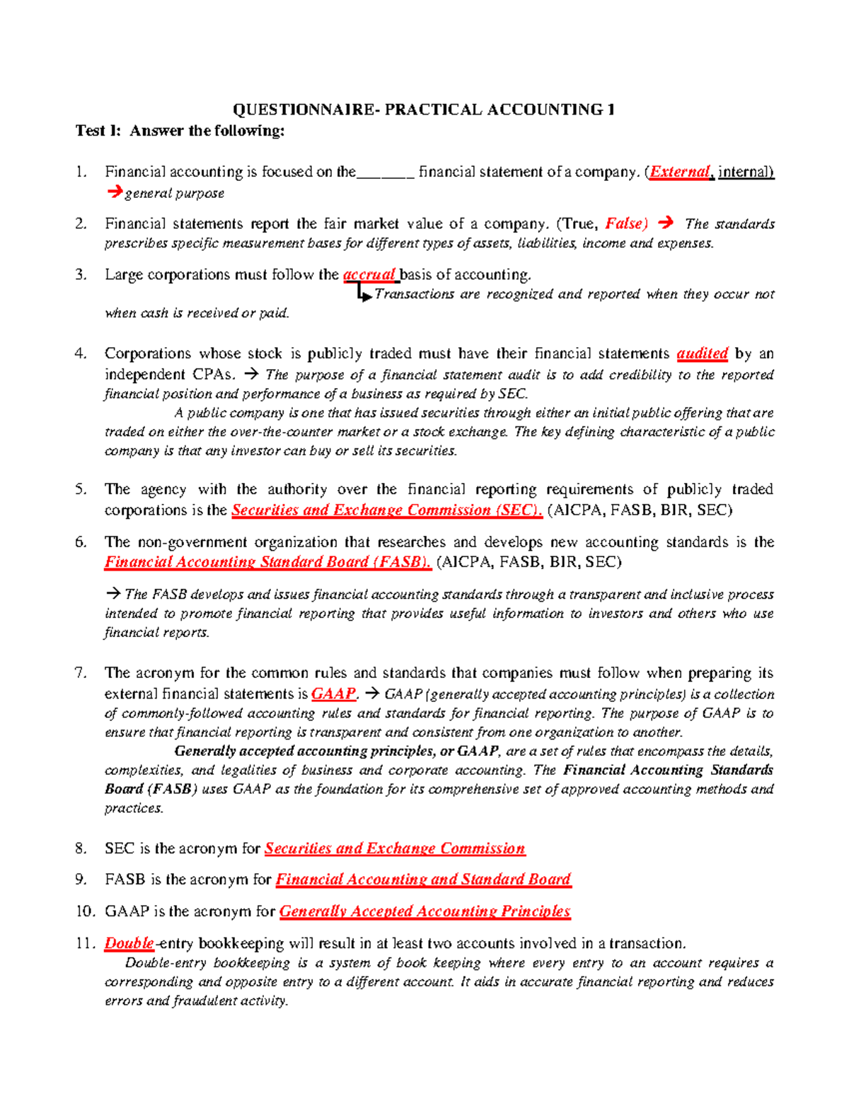 Financial Accounting Review Material - QUESTIONNAIRE- PRACTICAL ...