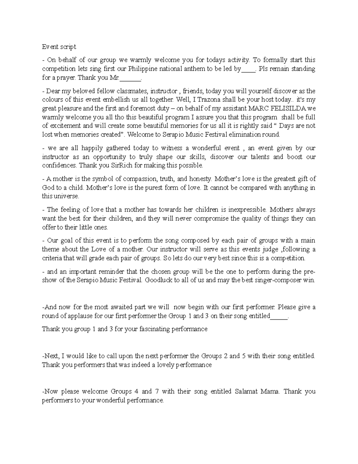 Documentdsadadsa - Event script On behalf of our group we warmly ...