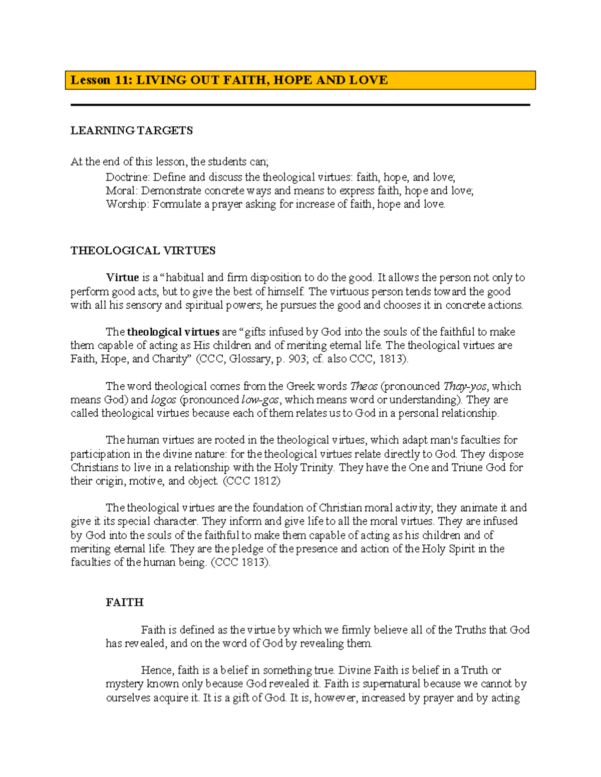 RS living out faith, hope and love - Lesson 11: LIVING OUT FAITH, HOPE ...