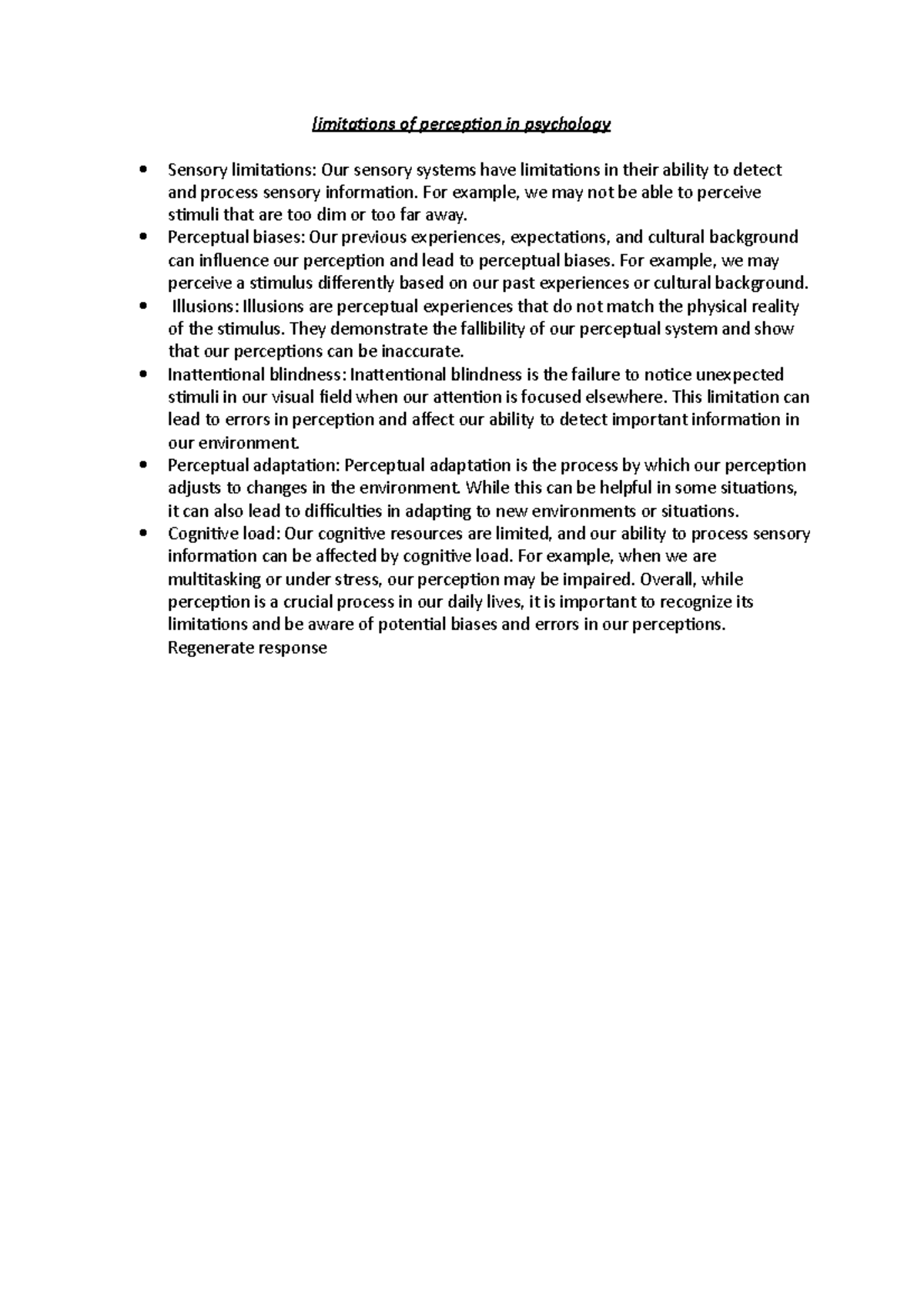 Limitations of perception in psychology - For example, we may not be ...