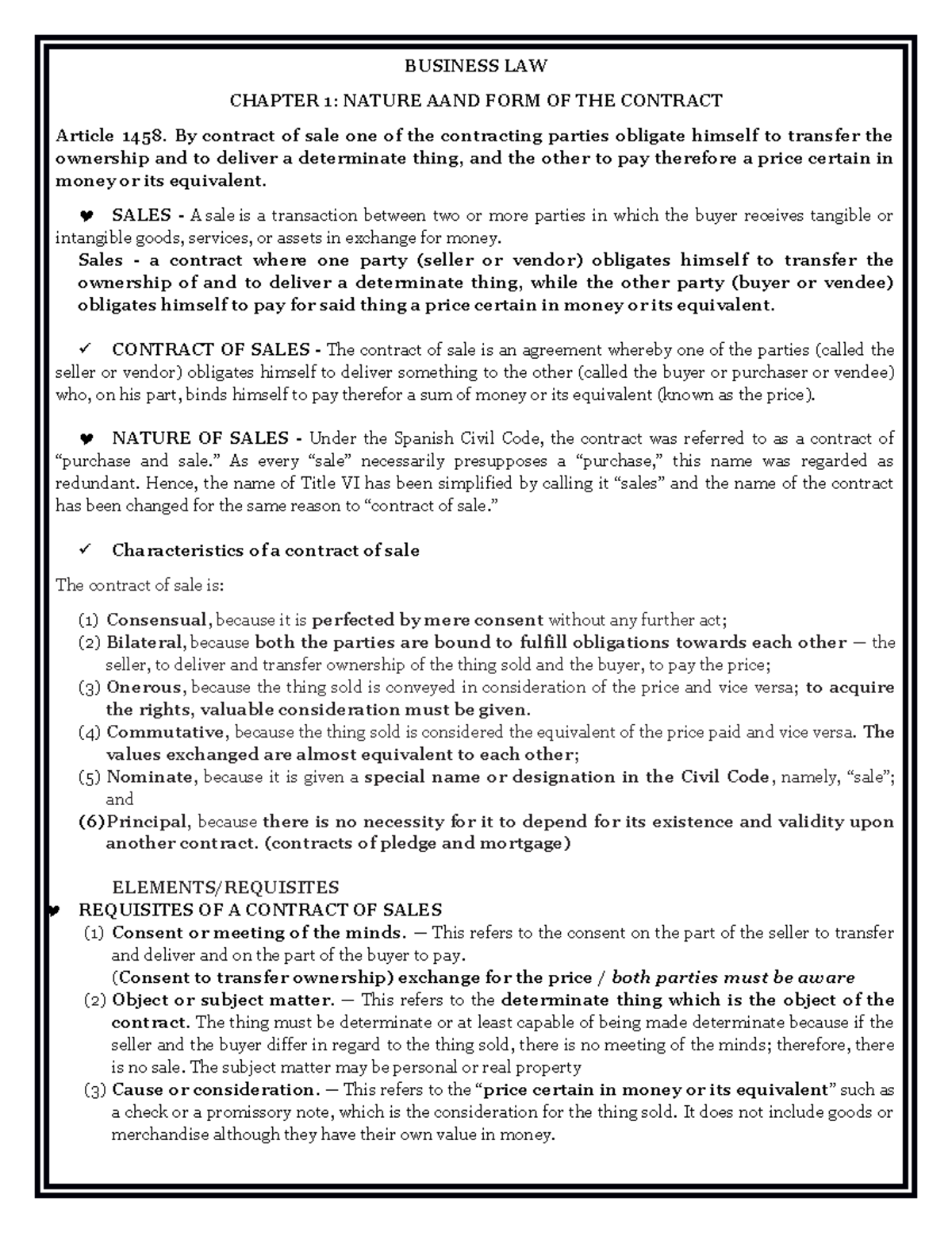 Business LAW LECTURE NOTES - BUSINESS LAW CHAPTER 1: NATURE AAND FORM ...