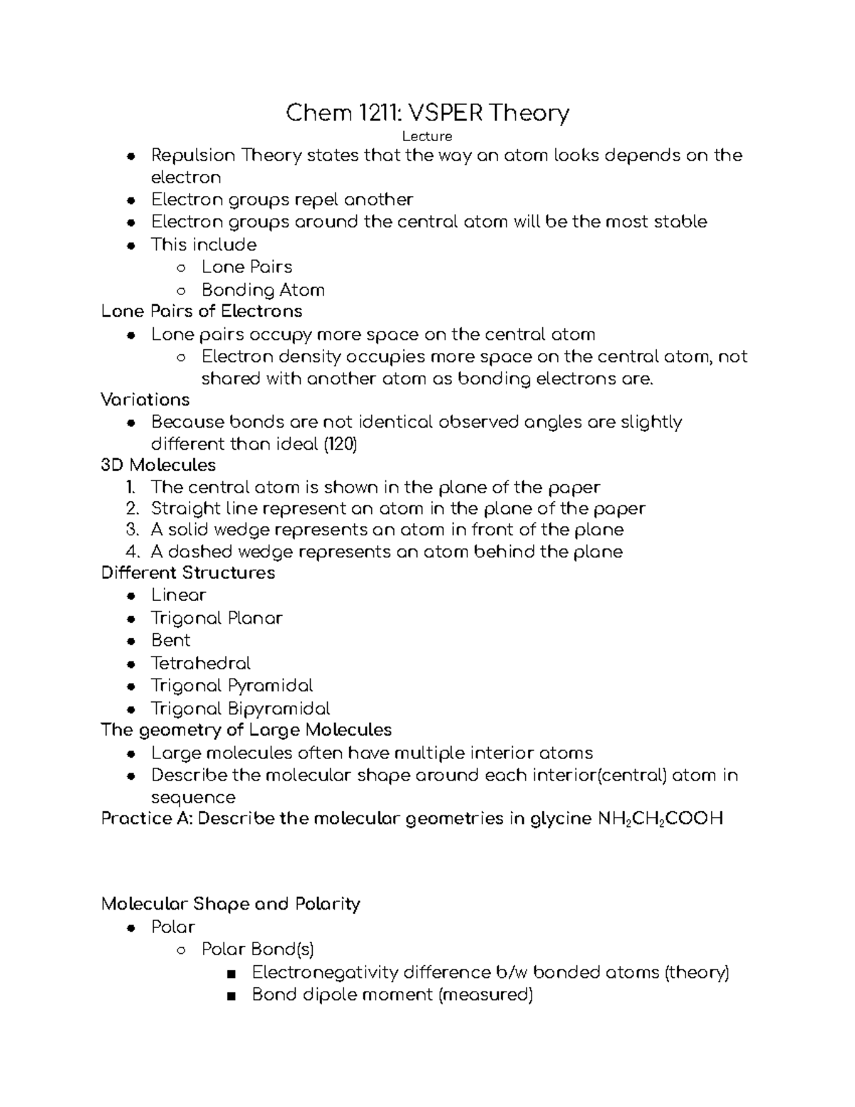 Chem 1211 Vsper Theory - Chem 1211: VSPER Theory Lecture Repulsion ...