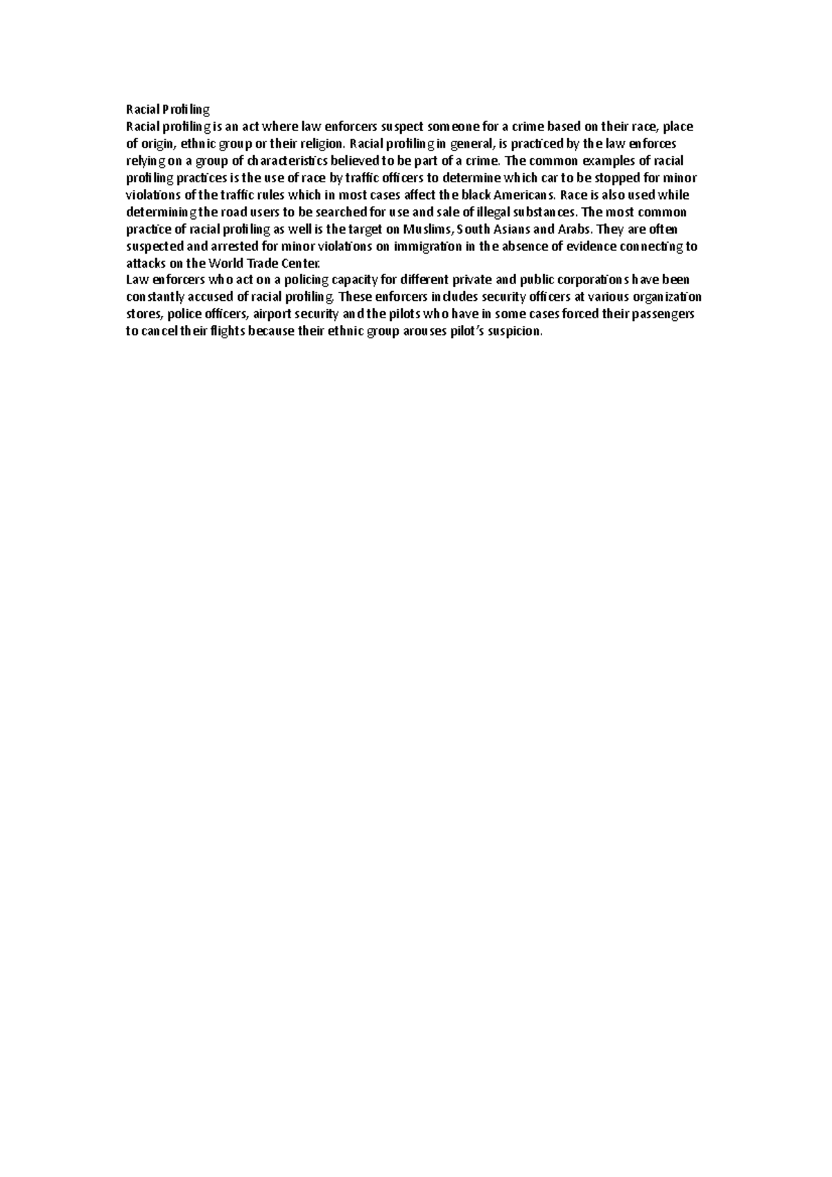 Racial Profiling-Essay about Racial profiling specifically in sports ...