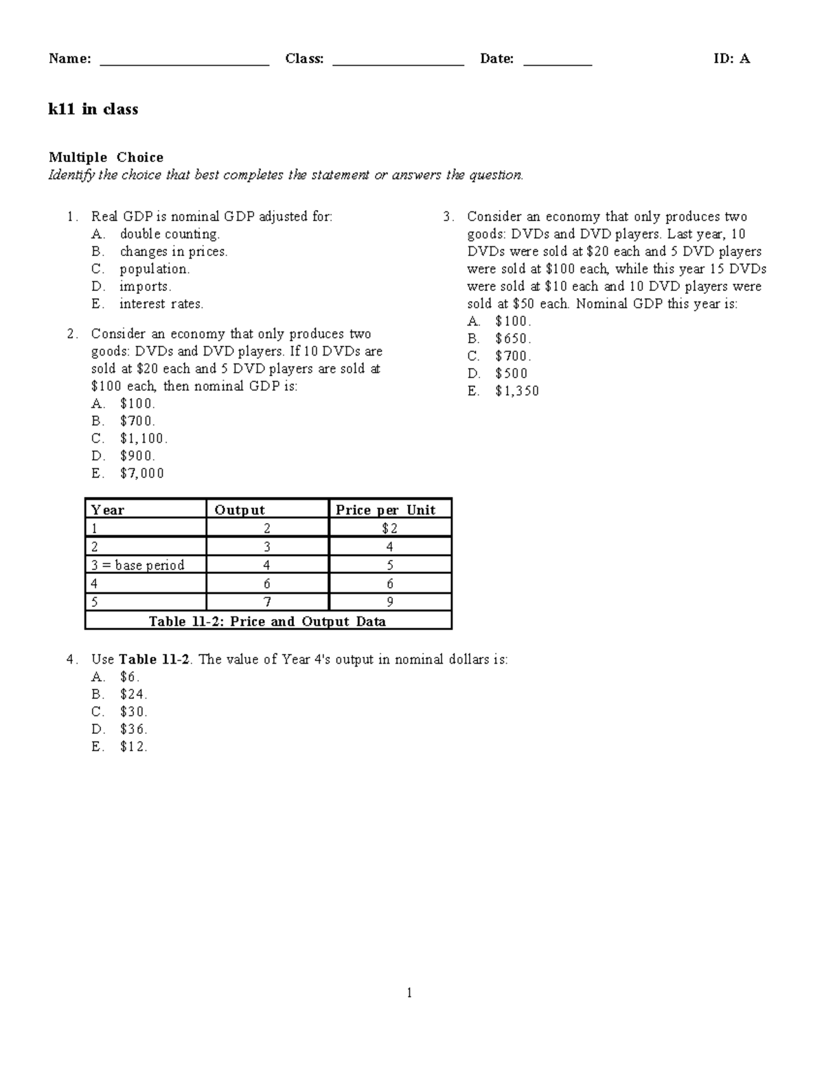 Macro Unit 1Worksheet 1 - Name: ______________________ Class: _________________ Date ...