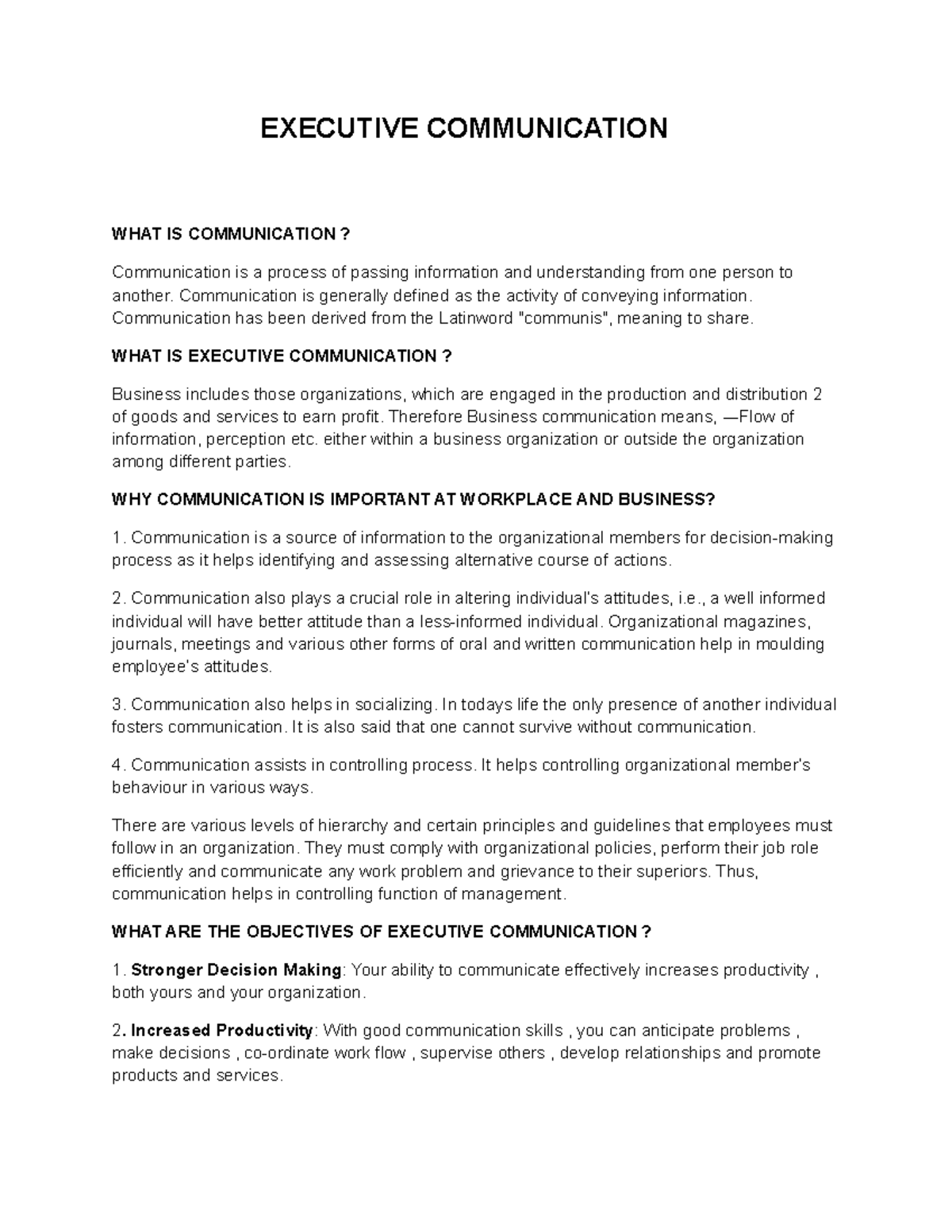 EXEC.COMM Chapter 1 Notes - EXECUTIVE COMMUNICATION WHAT IS ...