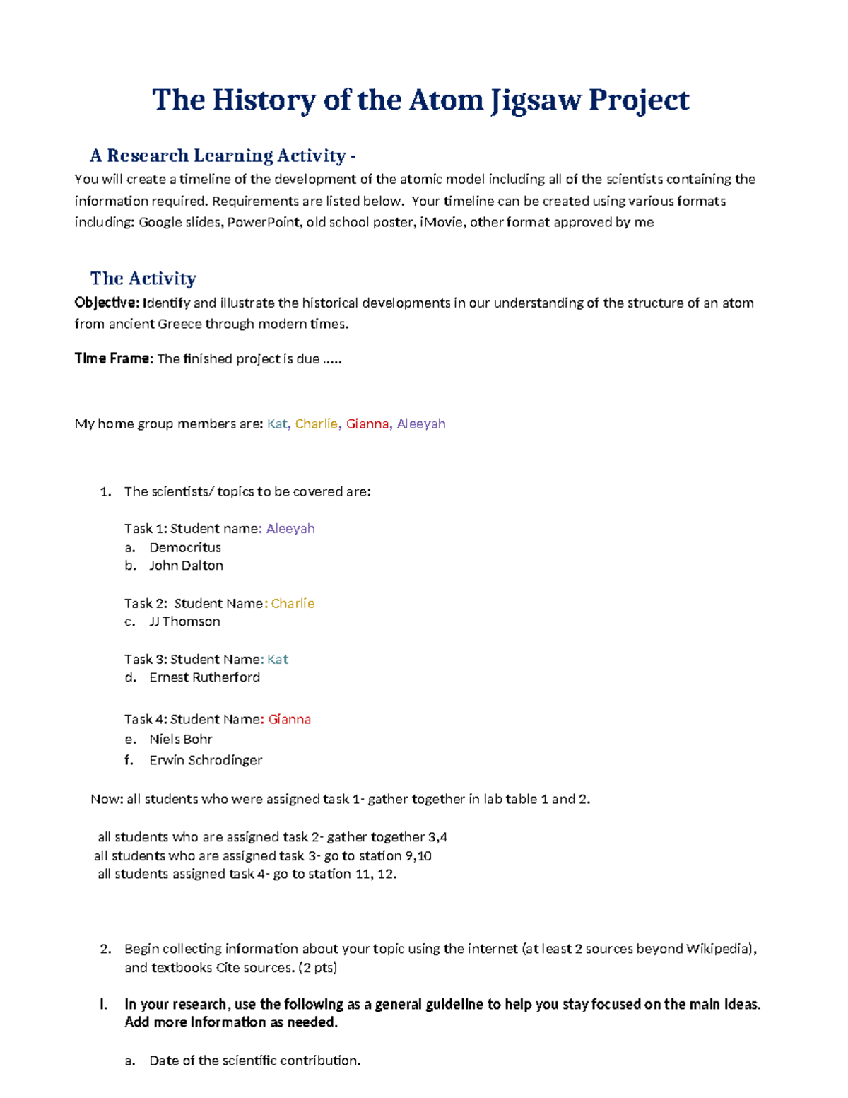 Copy of Chem 1 Atomic Theory Jigsaw - The History of the Atom Jigsaw ...