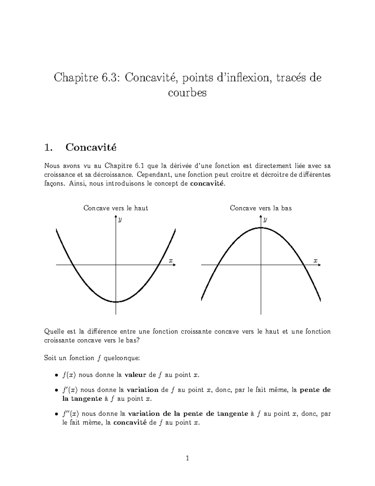 Concavité points inflexion trace courbes - Chapitre 6: Concavit ́e ...
