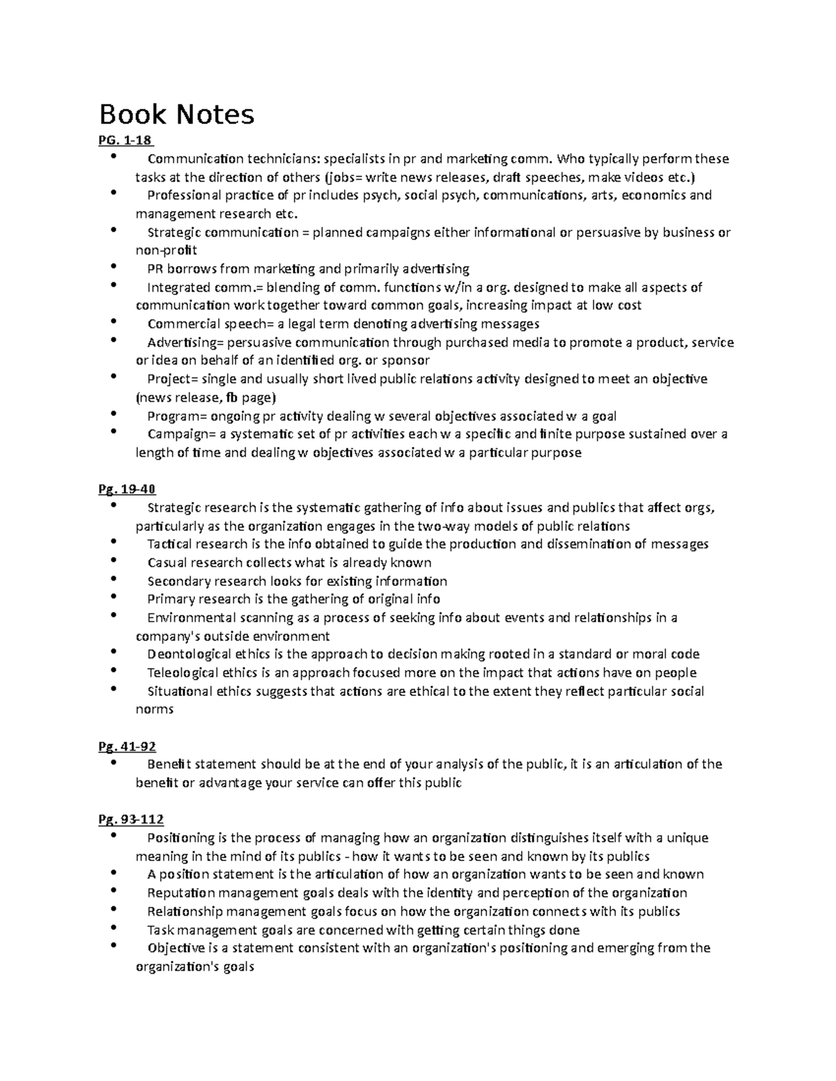 PR Strategy - class notes - Book Notes PG. Communication technicians ...