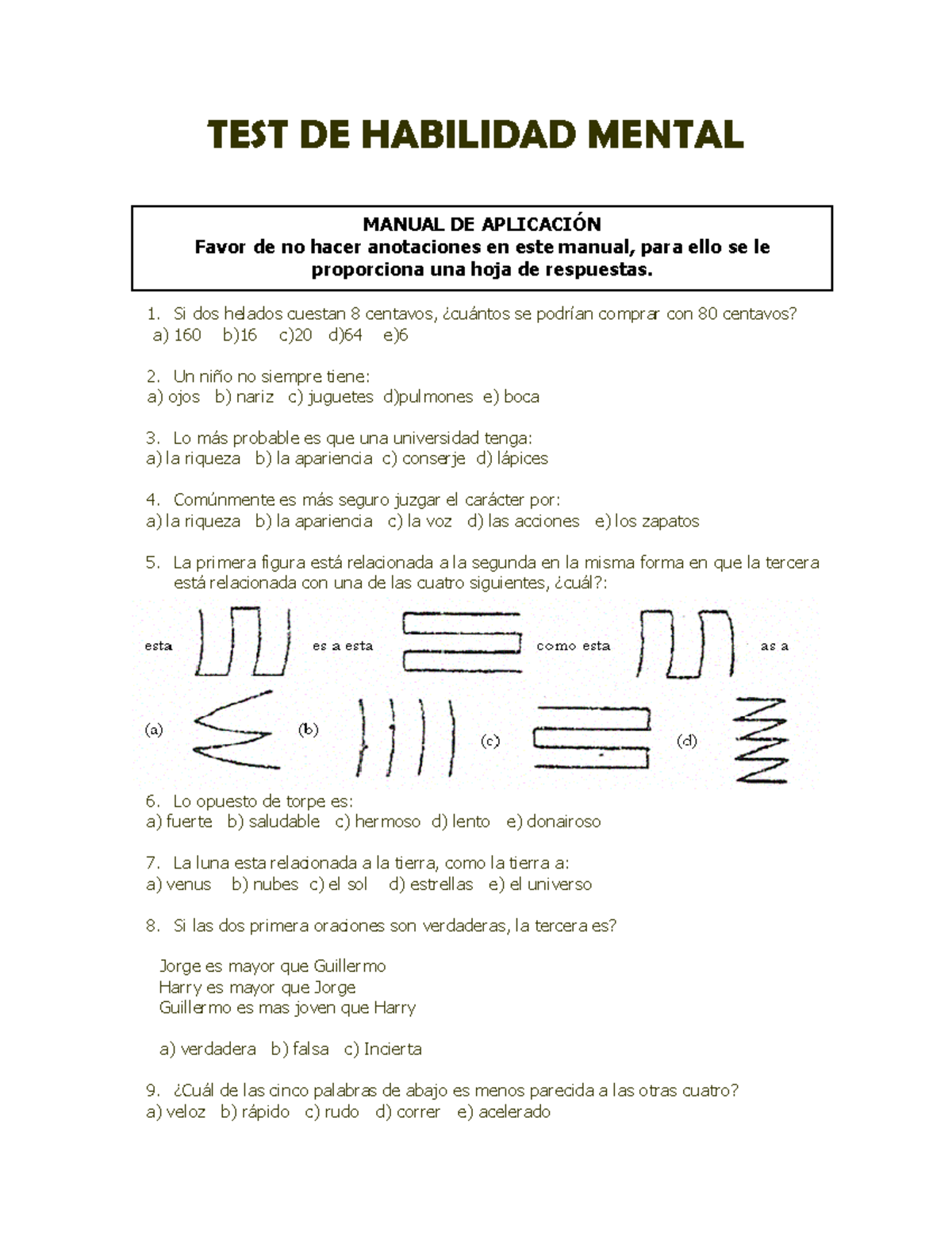 Prueba de Inteligencia - TEST DE HABILIDAD MENTAL Si dos helados ...