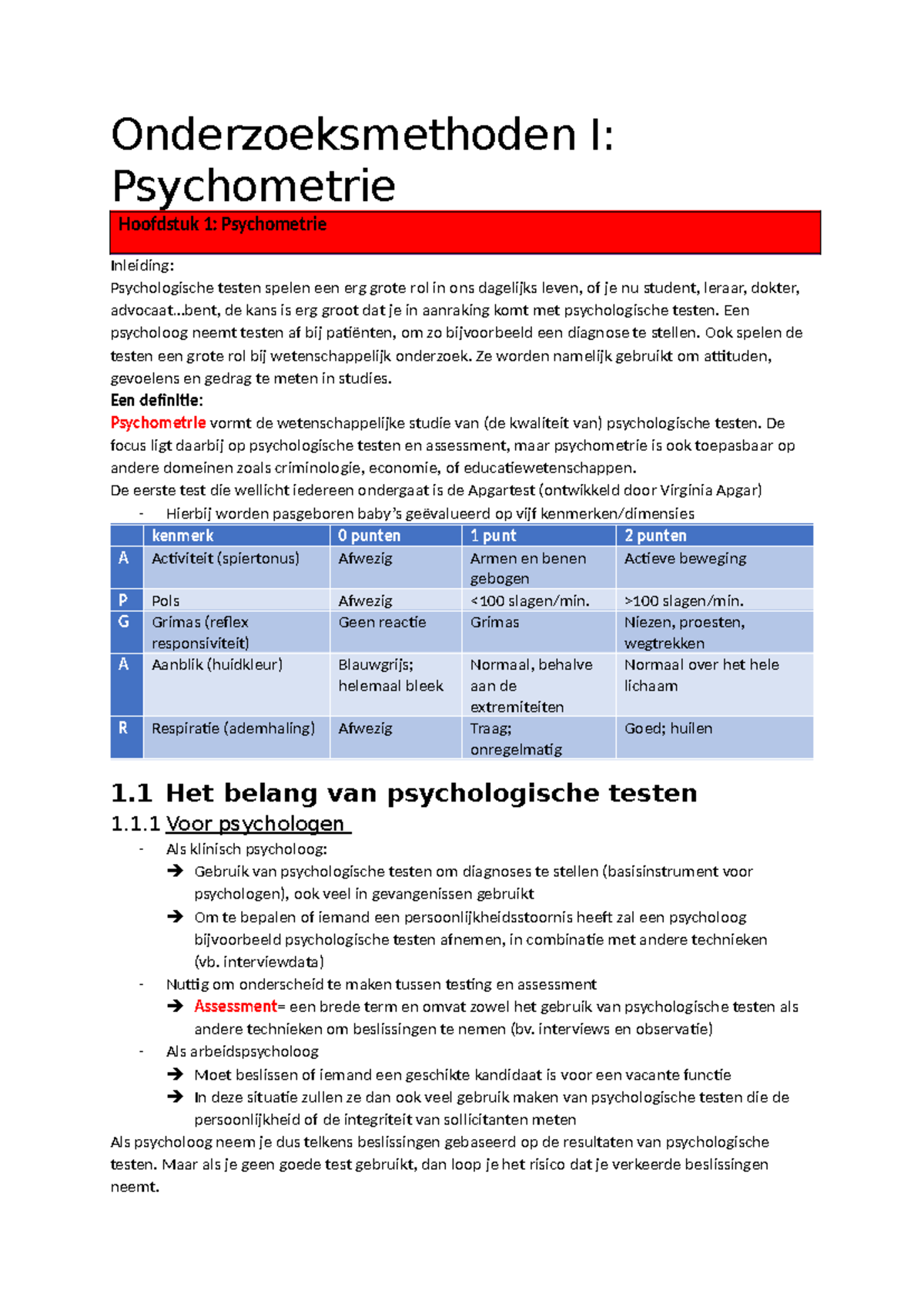 Examen sv Psychometrie - Onderzoeksmethoden I: Psychometrie Hoofdstuk 1 ...