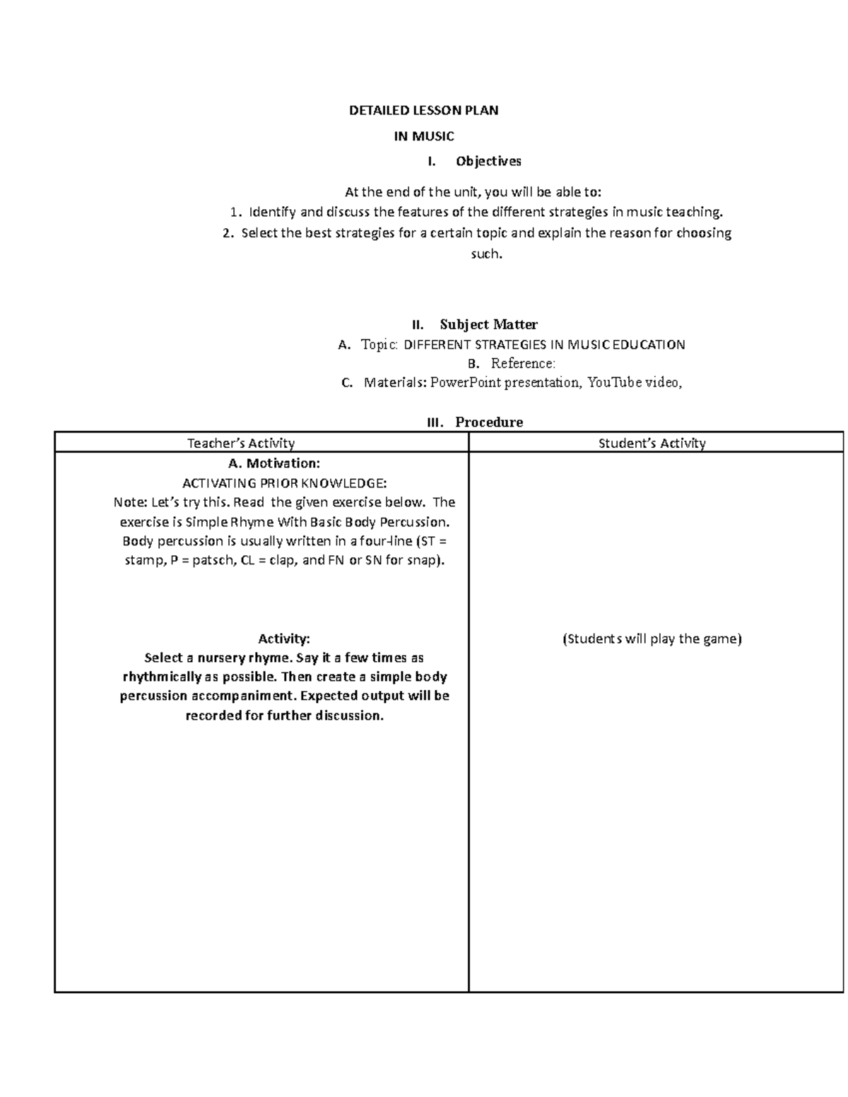 Detailed- Lesson- Planmusic - DETAILED LESSON PLAN IN MUSIC I ...