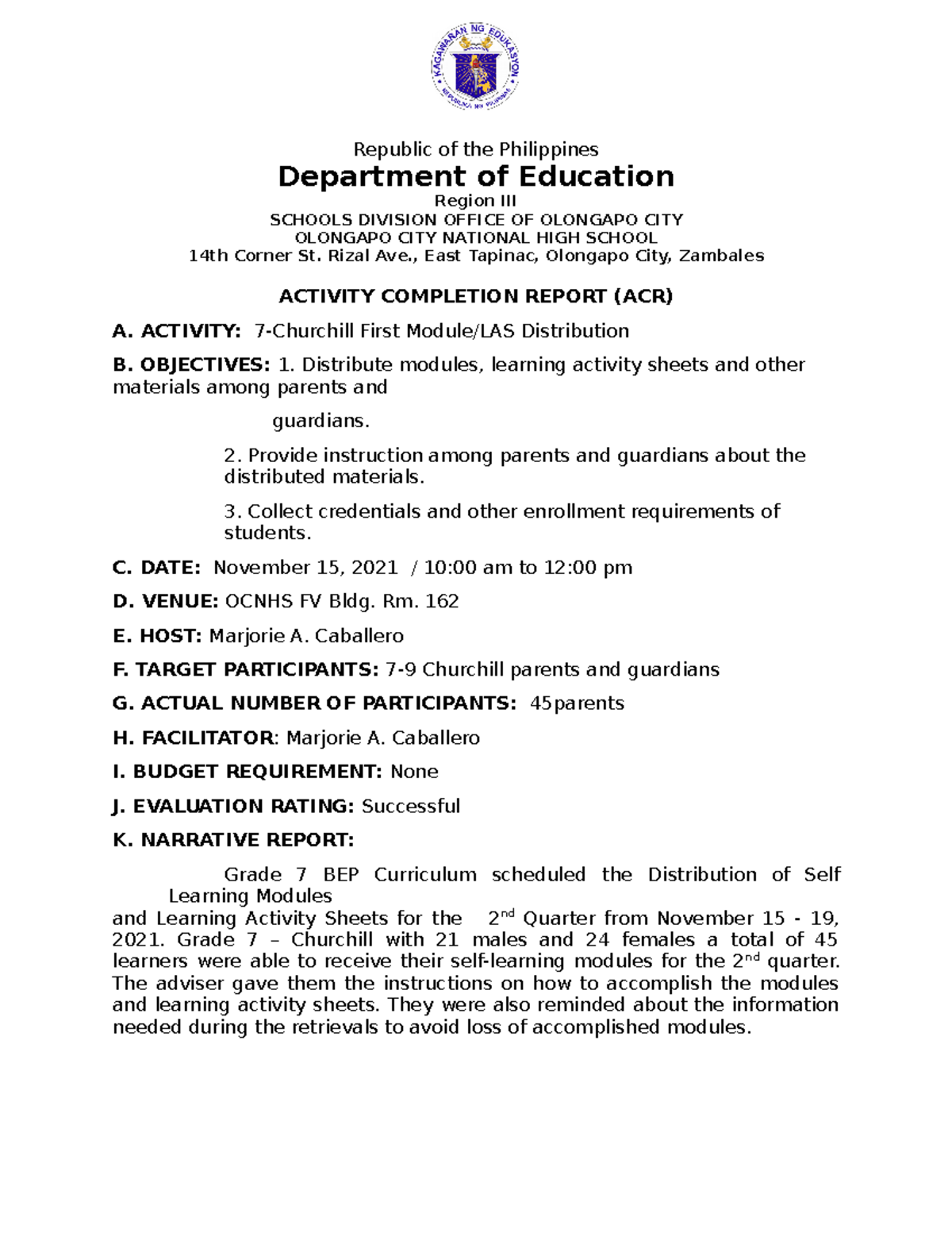 2nd Quarter module distribution - Republic of the Philippines ...