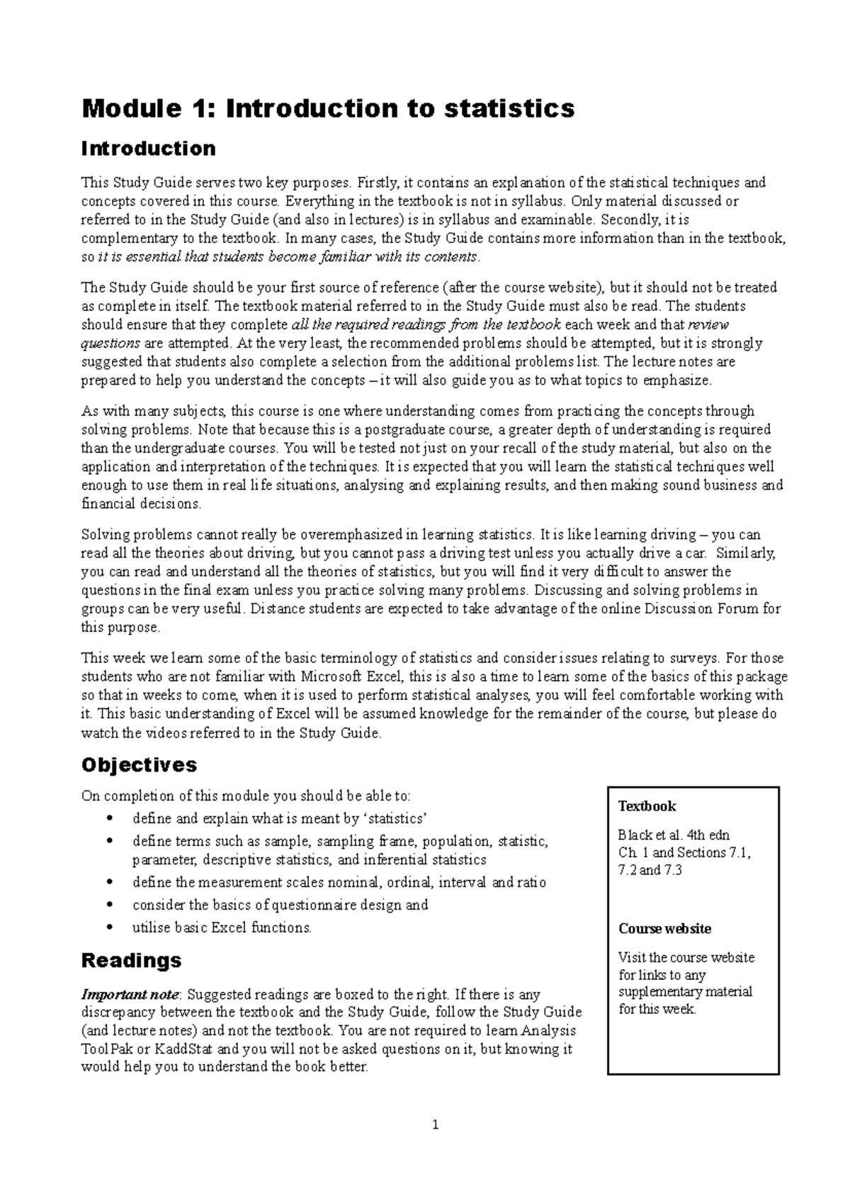Summary - Statistics for Managerial Decisions - Module 1 - 12 - Module ...