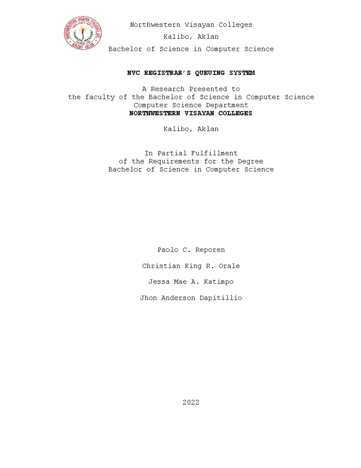 Queuing-System-Documents - Kalibo, Aklan Bachelor of Science in ...