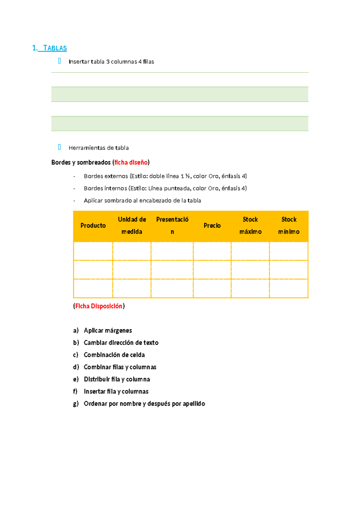 Recursos Sesión -03 - recurso - 1. TABLAS Insertar tabla 3 columnas 4 ...