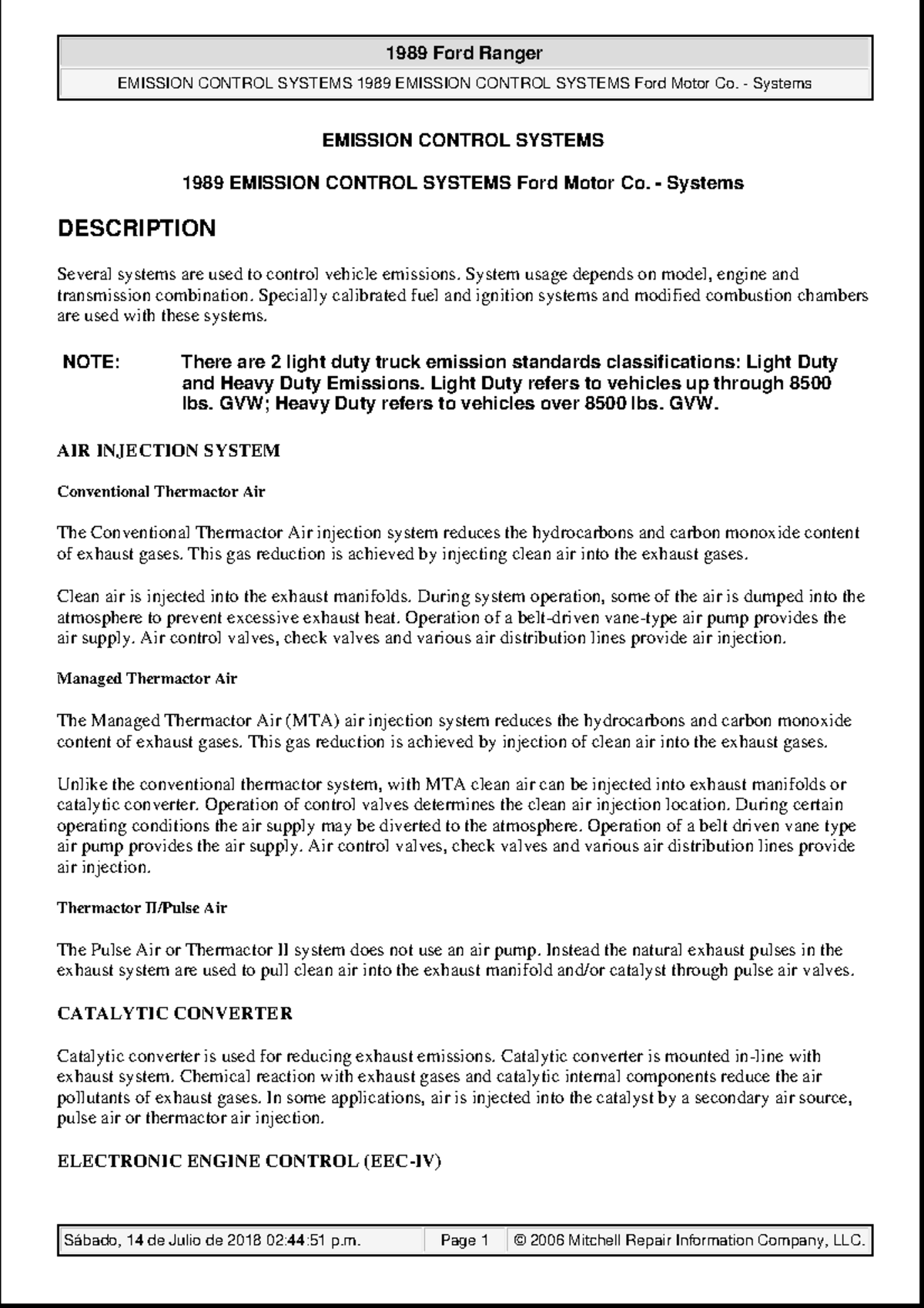 Catalizador - MANUALES - EMISSION CONTROL SYSTEMS 1989 EMISSION CONTROL ...
