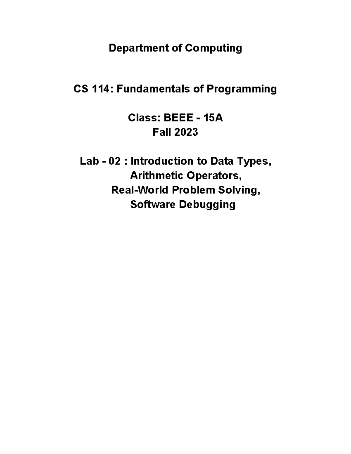 Lab-02-Fo P - Helping Material for programming Fundamental course - Department of Computing CS ...