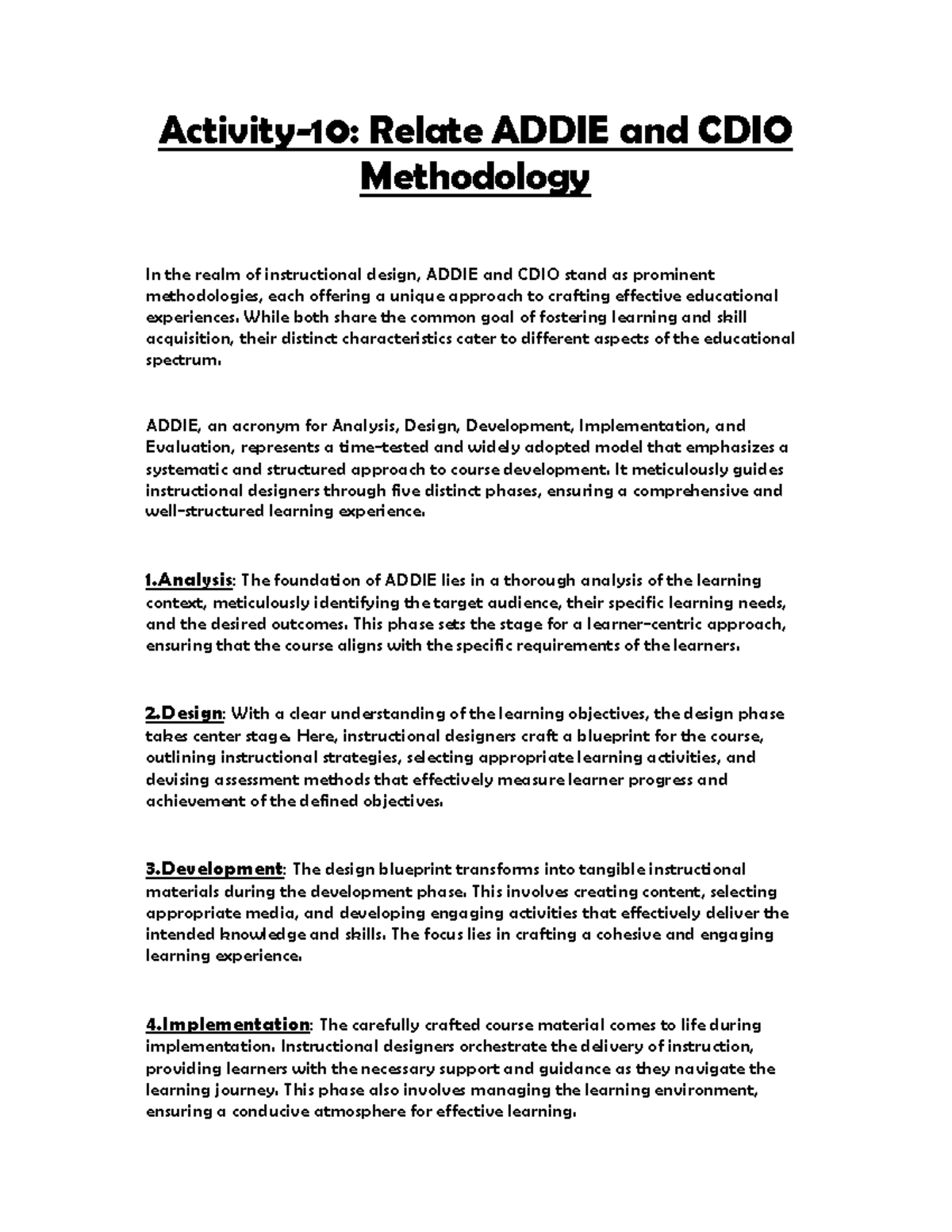 POE Activity-10 - HI BYE - Activity-10: Relate ADDIE and CDIO ...