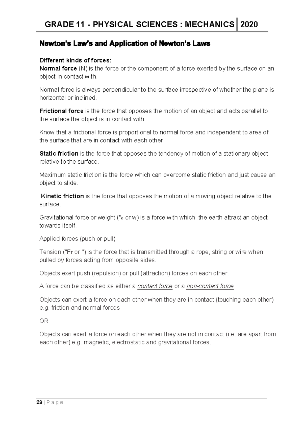 Grade 11 Physics Paper 1 Task 2 - Different kinds of forces: Normal ...