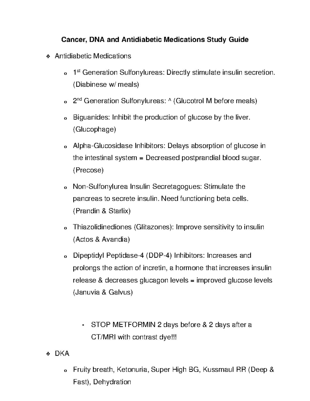 Cancer, DNA and Antidiabetic Medications Study Guide - (Diabinese w ...