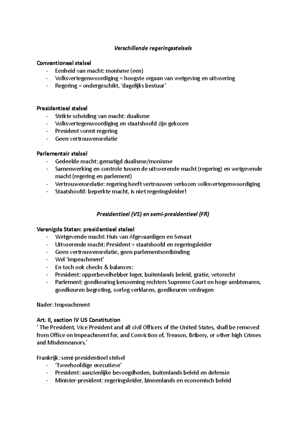 Hoorcollege, les 5 - Verschillende regeringsstelsels Conventioneel ...