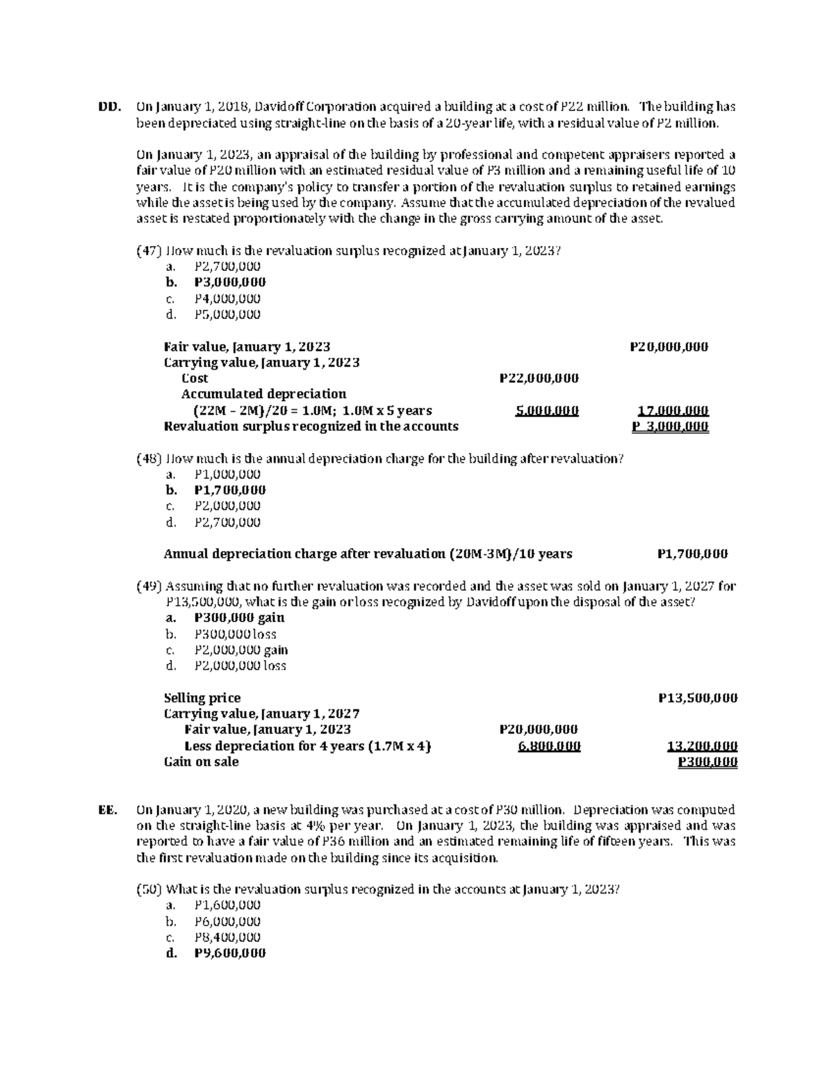 Ppe - Questions with answers - DD. On January 1, 2018, Davidoff ...
