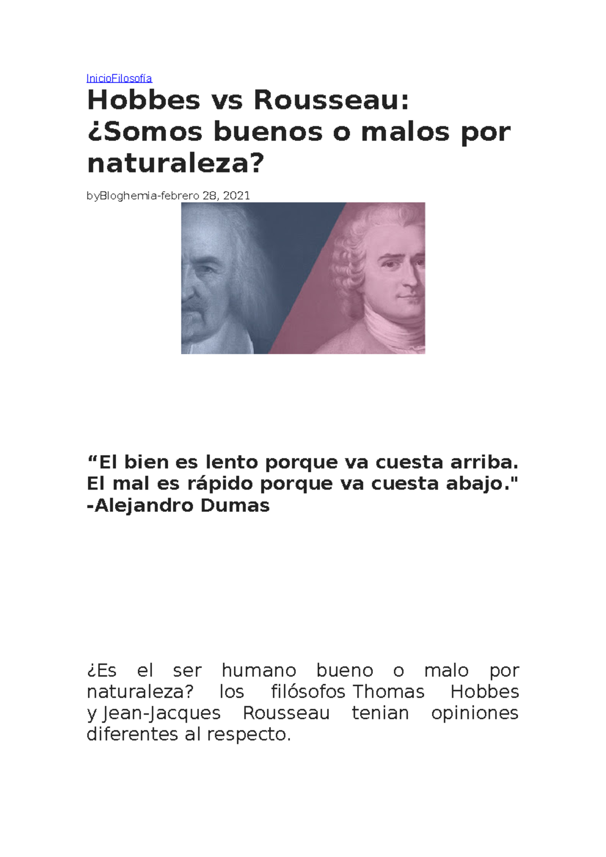 Hobsse rouseau - filosofia politica - InicioFilosofía Hobbes vs ...