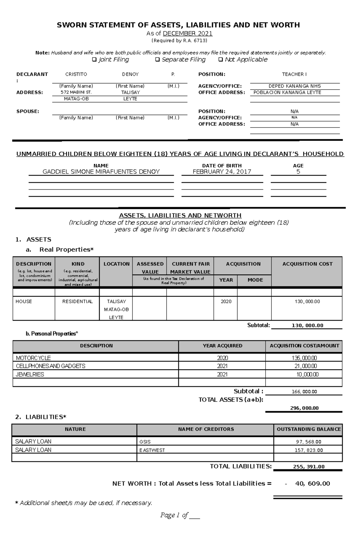 SAL-N- Denoy - saln - SWORN STATEMENT OF ASSETS, LIABILITIES AND NET ...