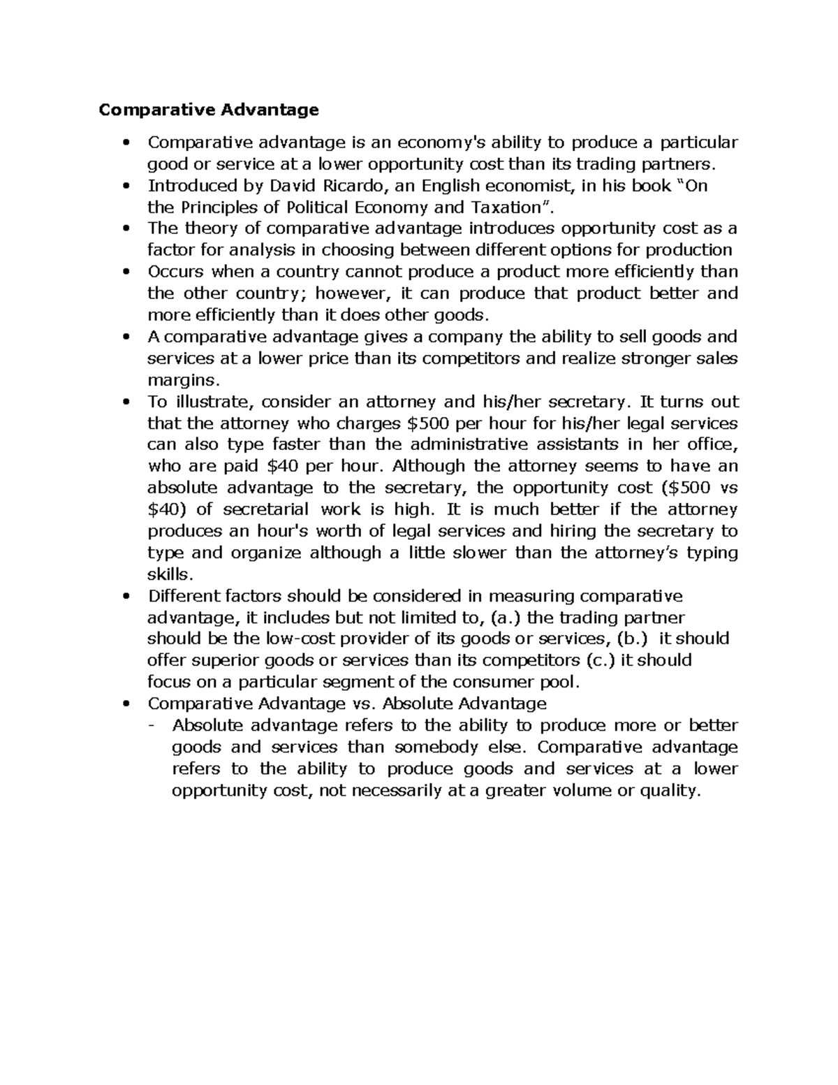 Comparative Advantage DEFENITION - Comparative Advantage Comparative ...