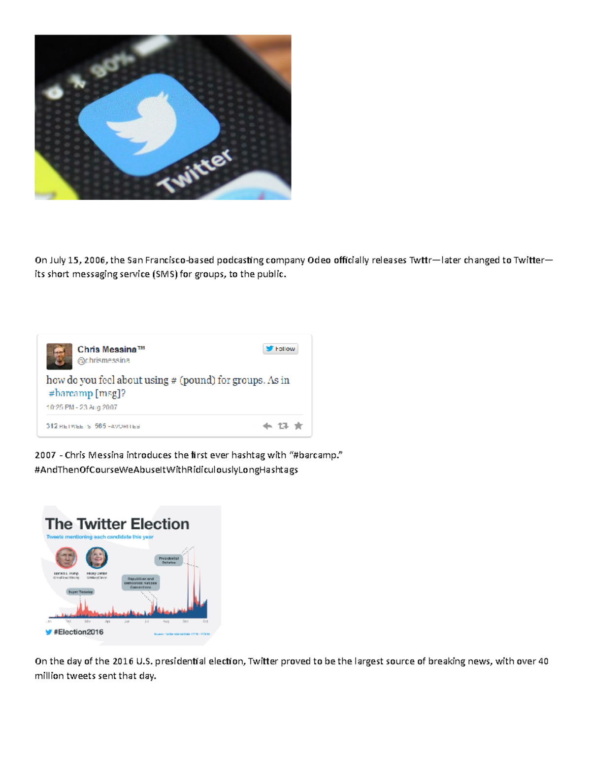 Twitter. milestone - history - On July 15, 2006, the San Francisco ...